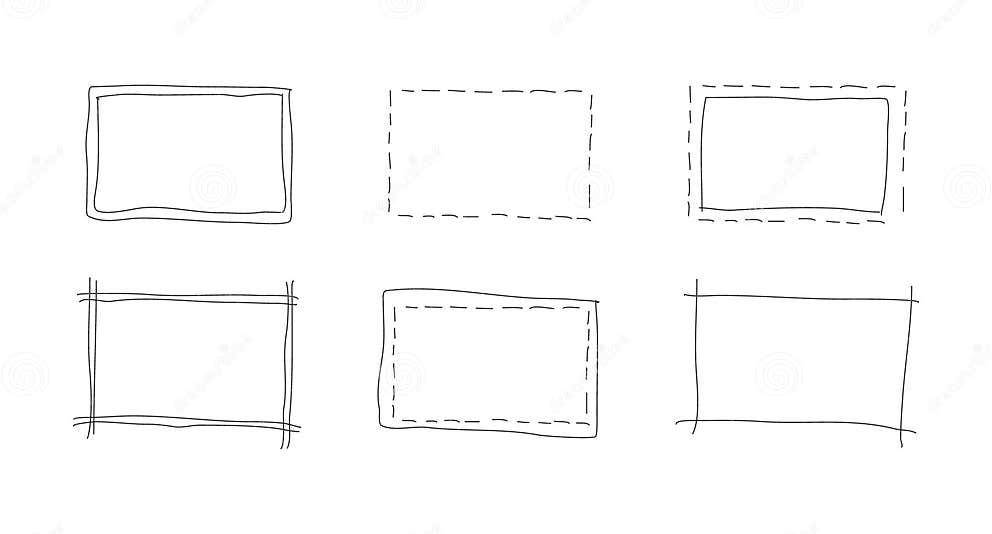 Hand Drawn Rectangle Frames Set. Doodle Rectangular Shapes. Scribble ...