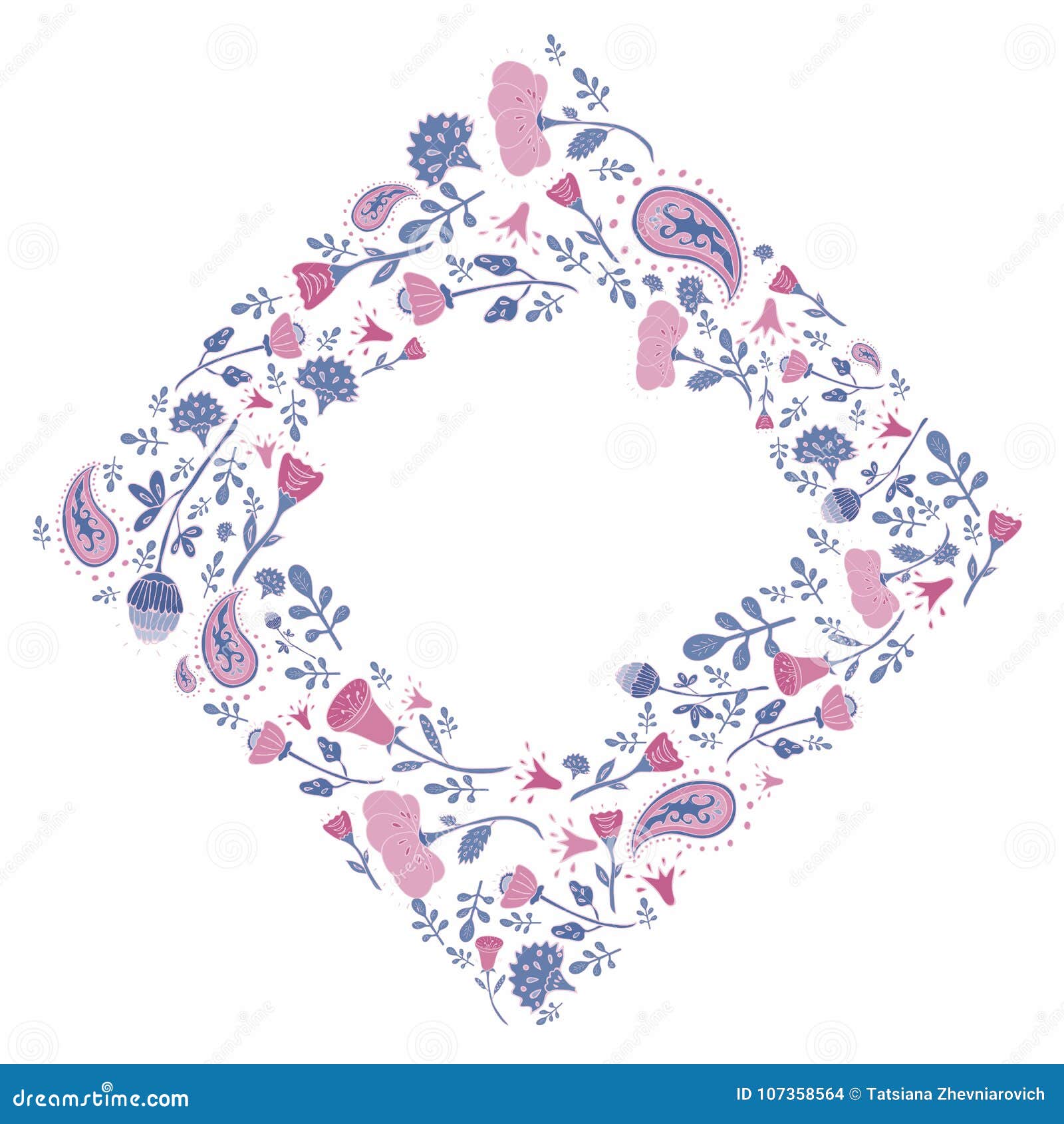 Hand Drawn Rectangular Frame with Cute Flowers and Leaves Stock Vector ...