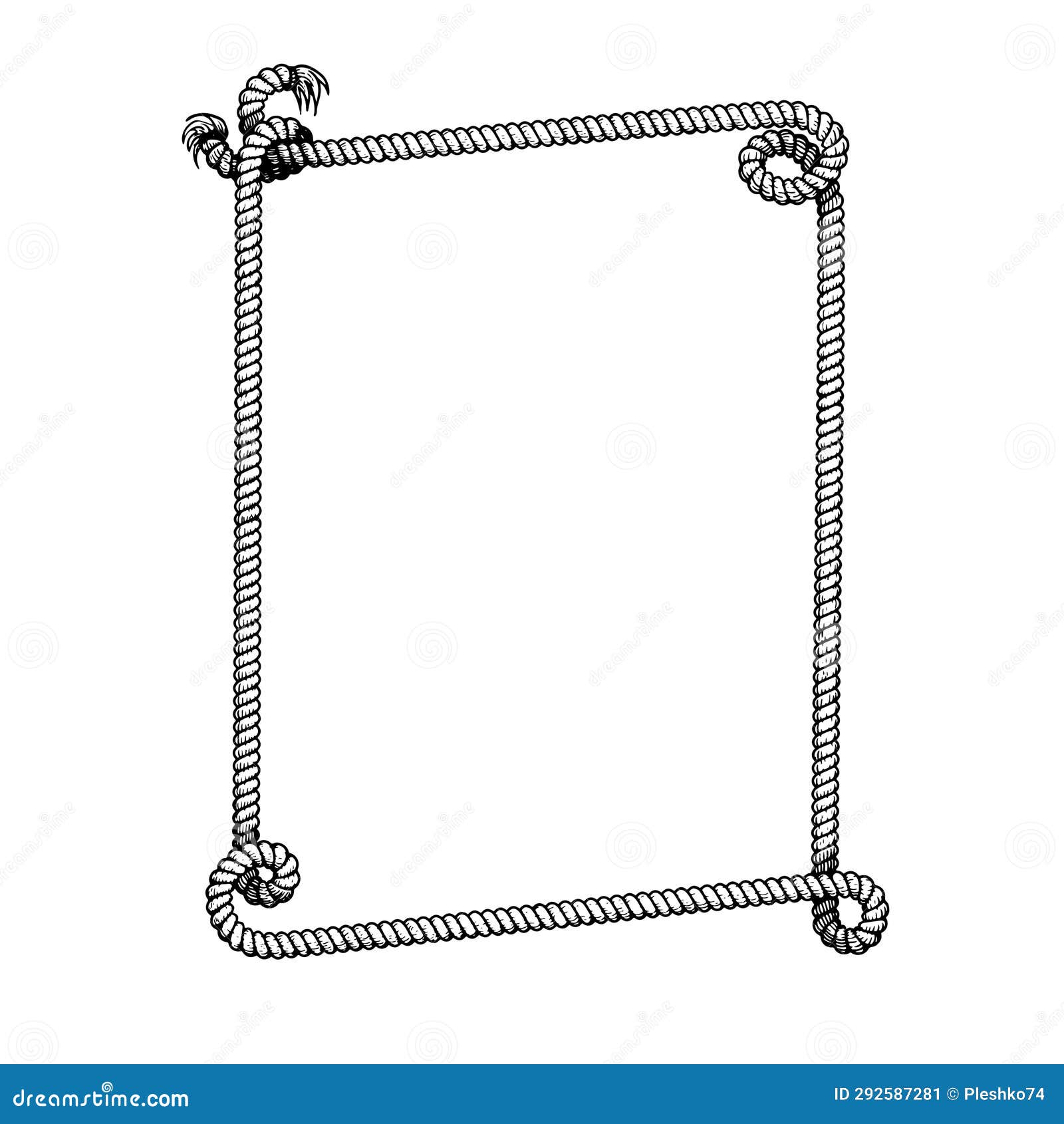Rectangular Rope Frame Border, Cord Thread Cable Twine Frame Vector ...