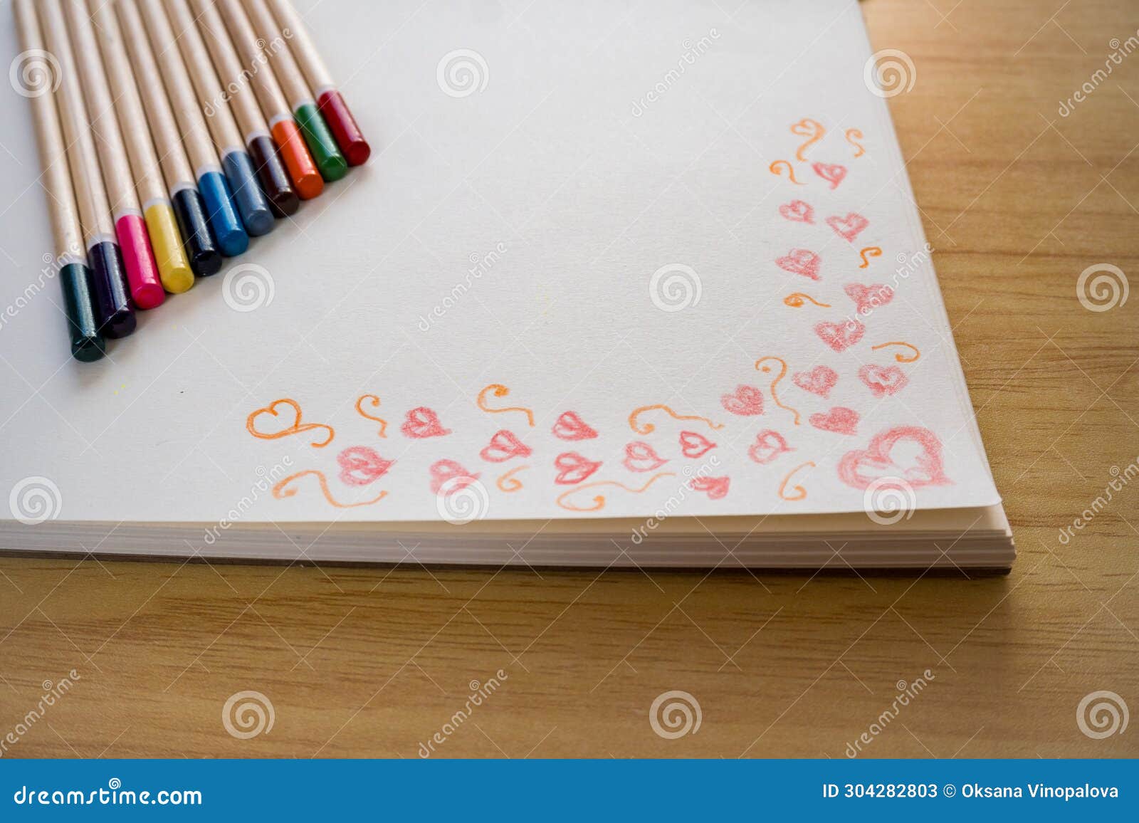 Hand Drawn Red Heart Photograph Row of Multicolored Pencils on White ... Hand Drawn Red Heart Photograph Row of Multicolored Pencils on White ...