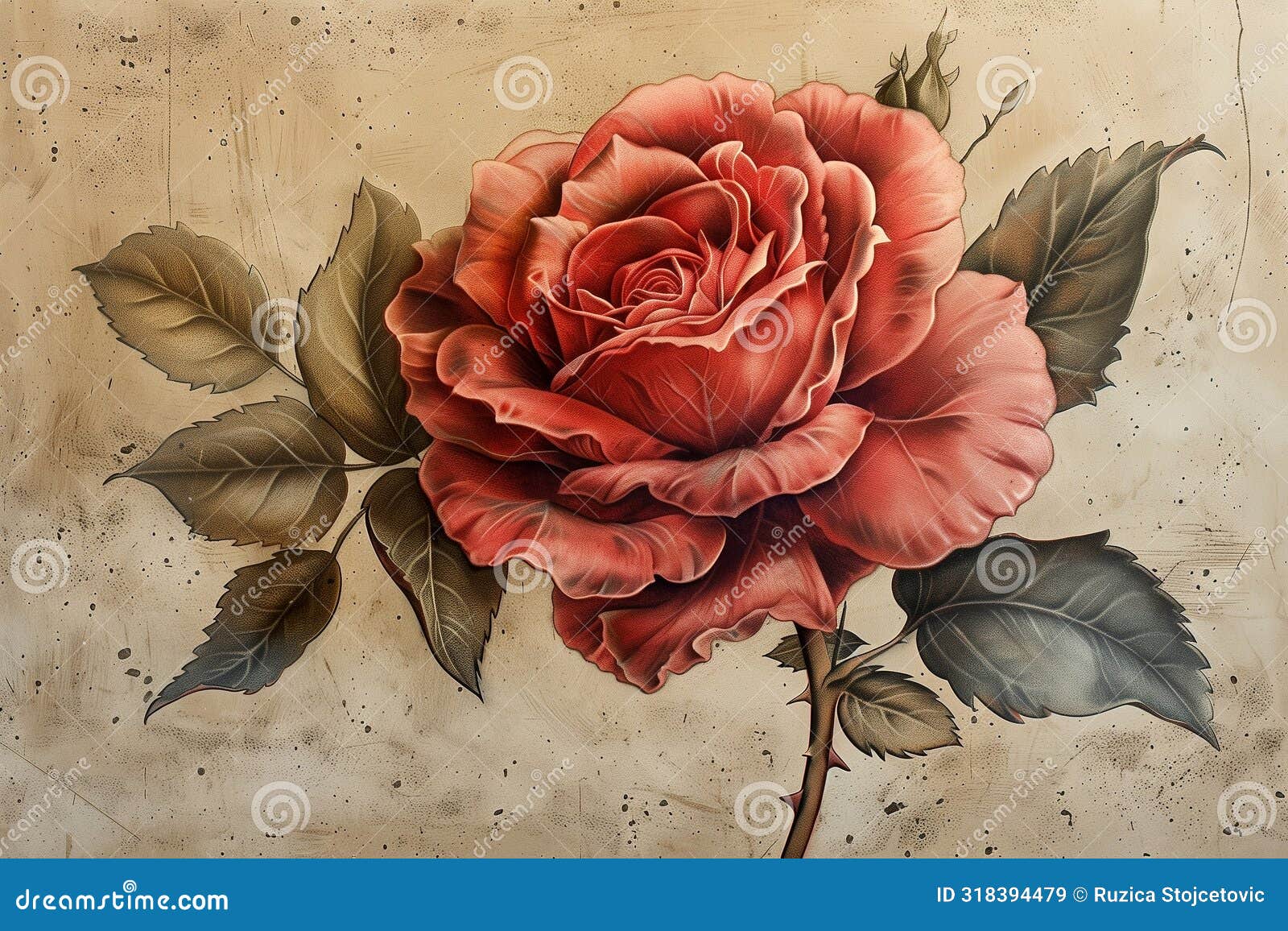 Hand Drawn Red Rose on an Old Paper Ai Illustration Stock Illustration ...