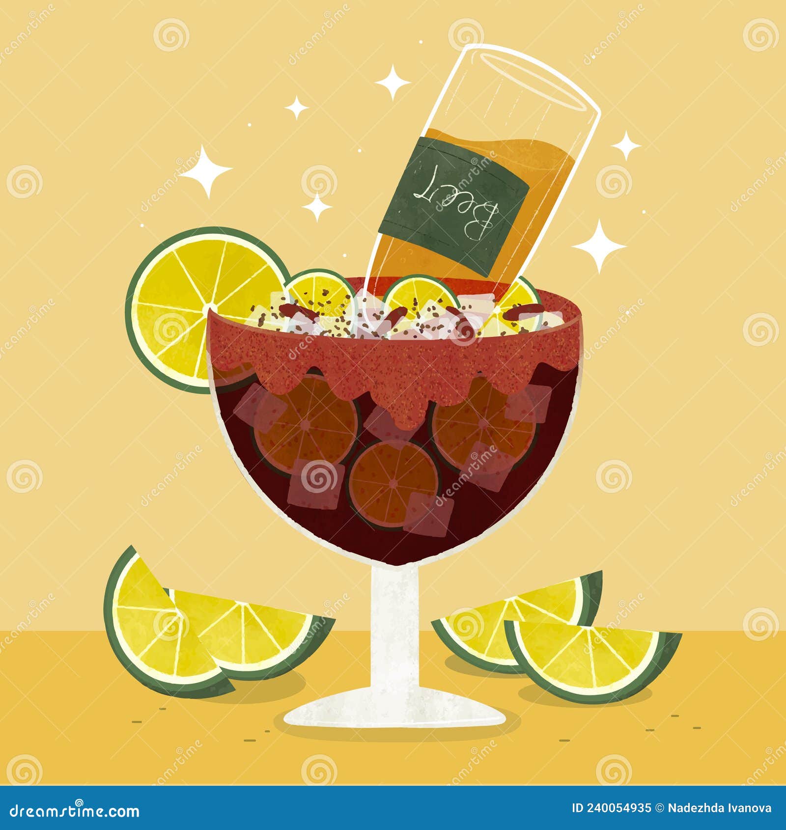 Hand Drawn Refreshing Michelada Illustration Vector Illustration. Stock ...