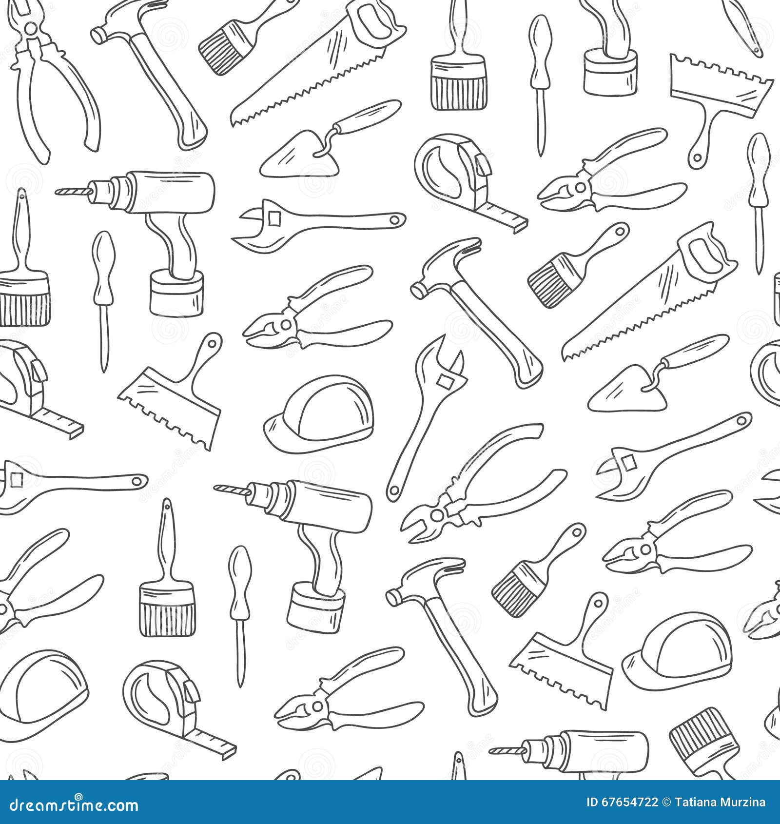 Hand Drawn Repair Tools Seamless Pattern. Stock Illustration ...