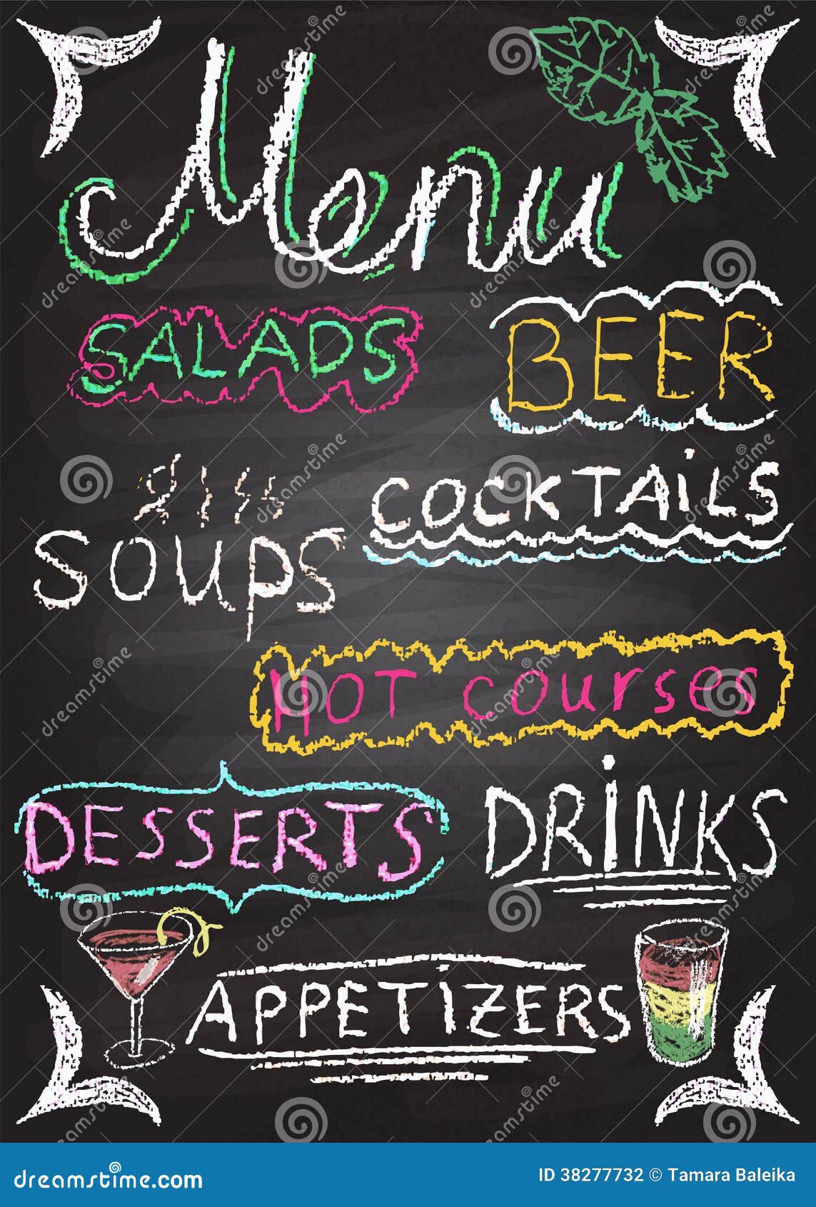Hand Drawn Restaurant Menu Elements. Stock Vector - Illustration of ...