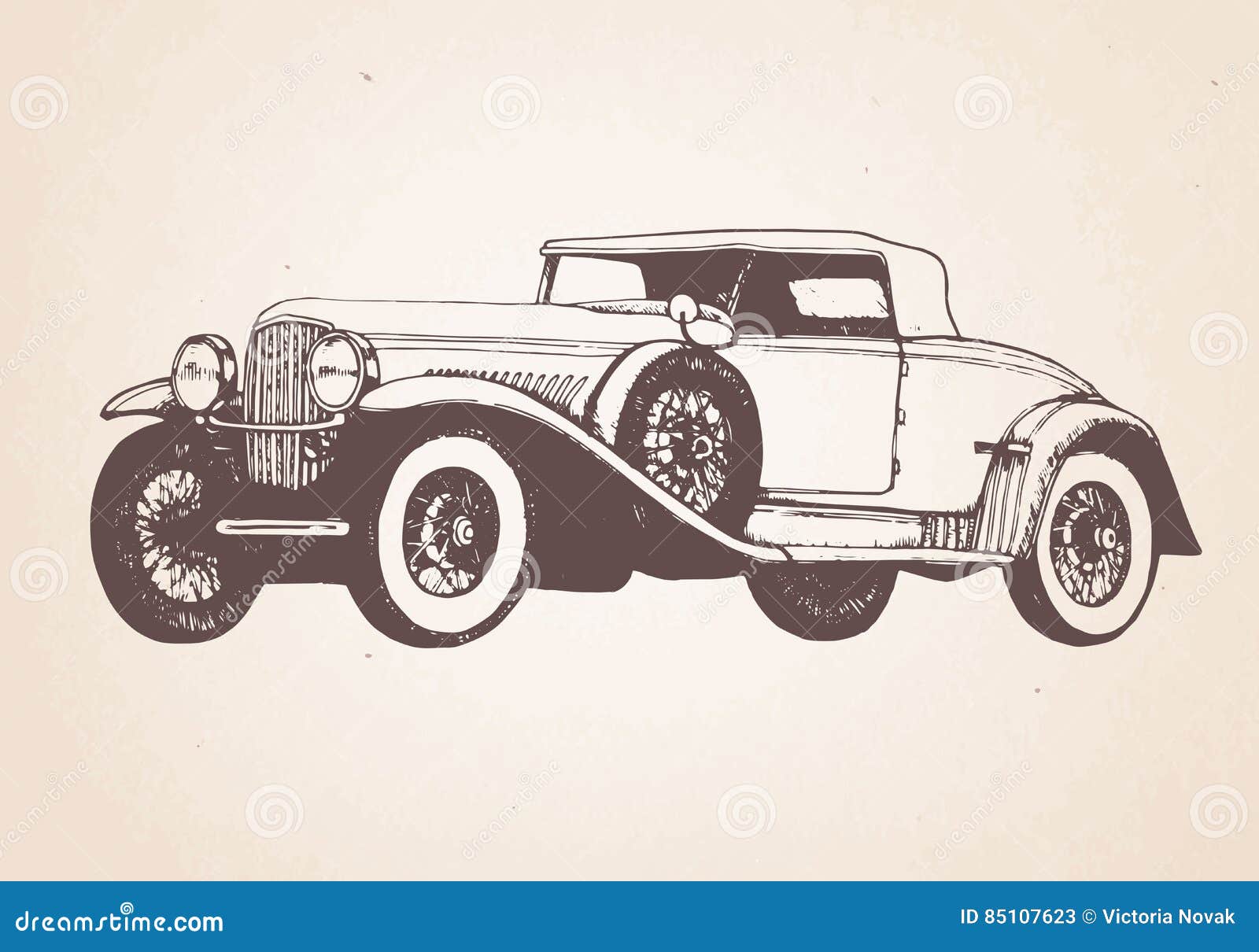 Hand drawn retro car. stock vector. Illustration of transport - 85107623