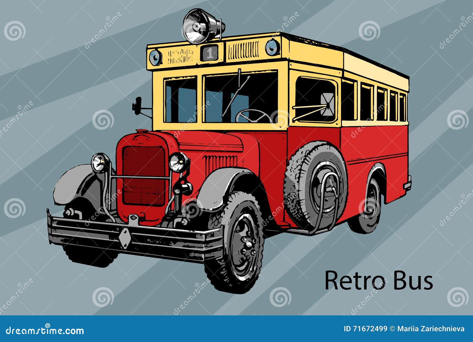 Hand-drawn Retro City Bus Vector Drawing Stock Vector - Illustration of ...