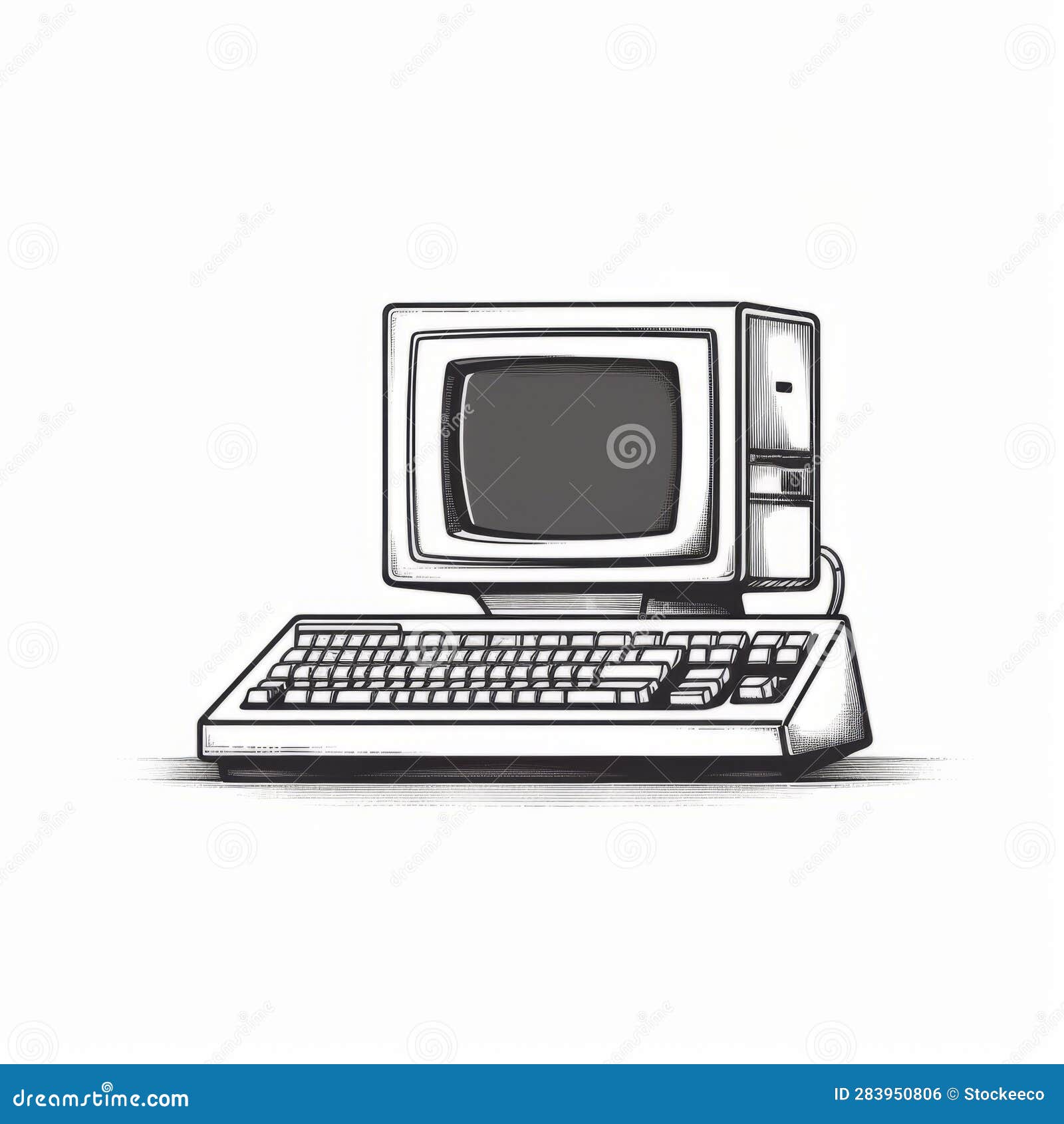 Hand Drawn Retro Computer Illustration in Minimalist Style Stock ...