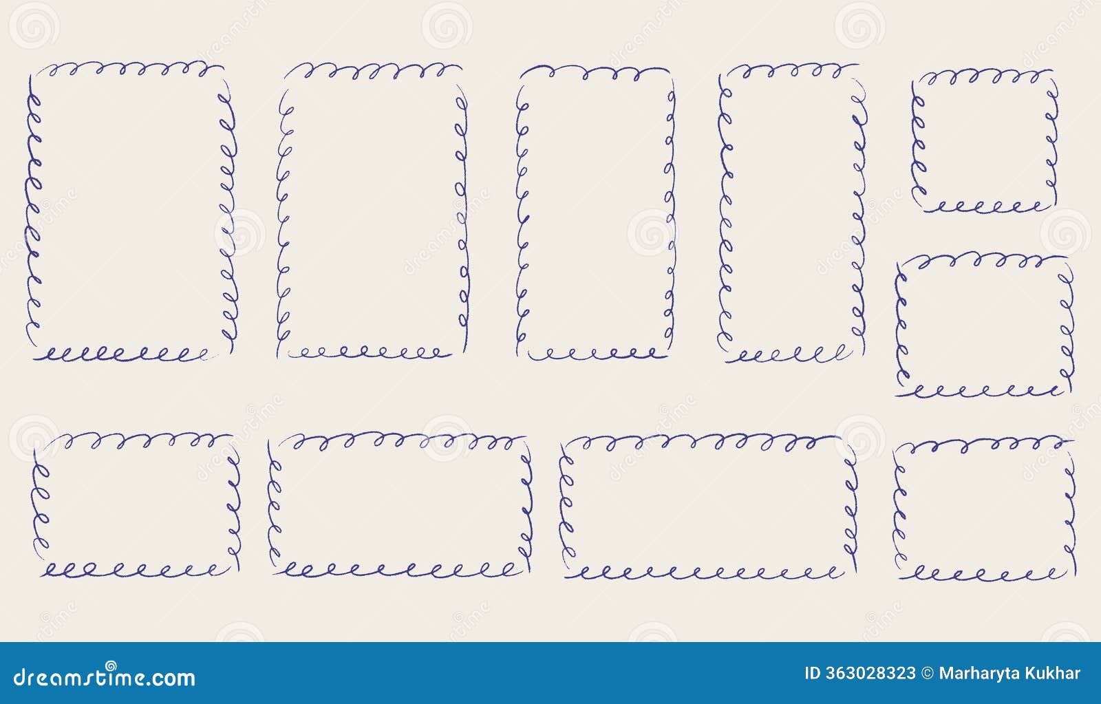 Hand Drawn Retro Frames Set. Chalk Scribble Wavy Borders Collection ...