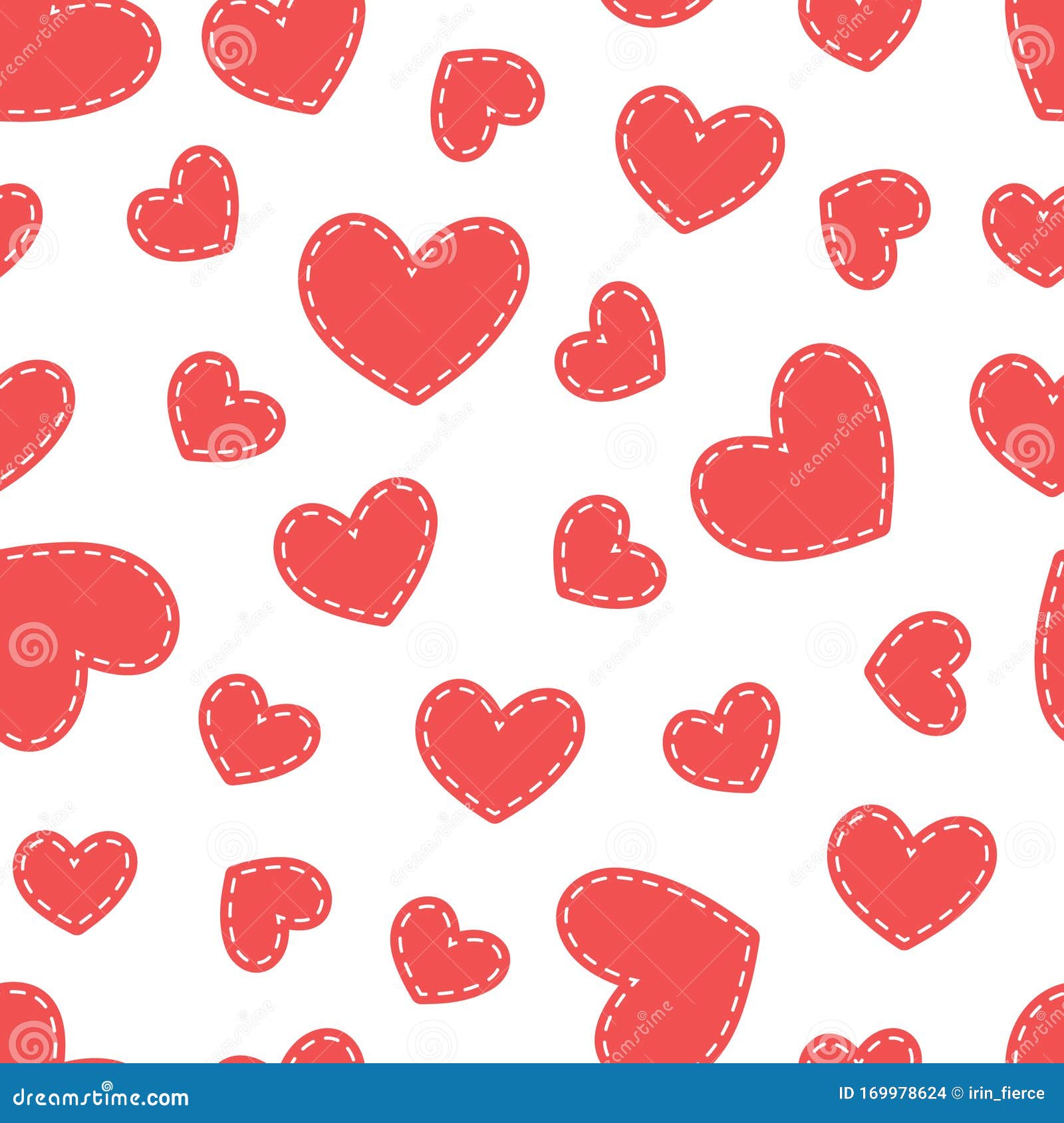 Hand Drawn Retro Heart Seamless Pattern. Scribble Red Hearts with ...