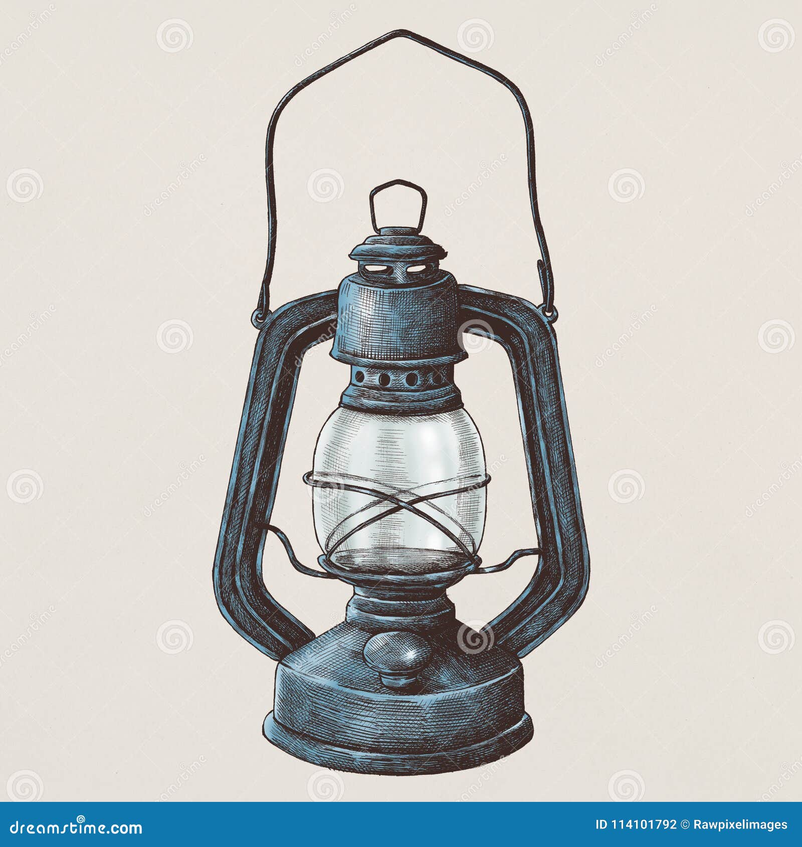 Hand Drawn Retro Portable Lantern Stock Illustration - Illustration of ...