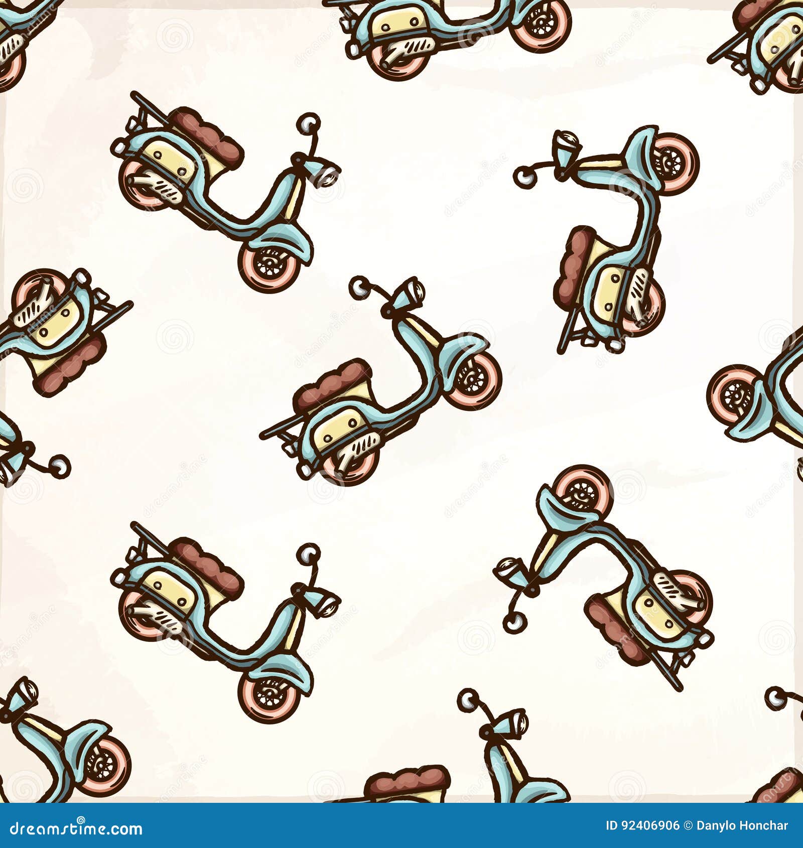 Hand Drawn Retro Scooters Seamless Pattern. Stock Vector - Illustration ...