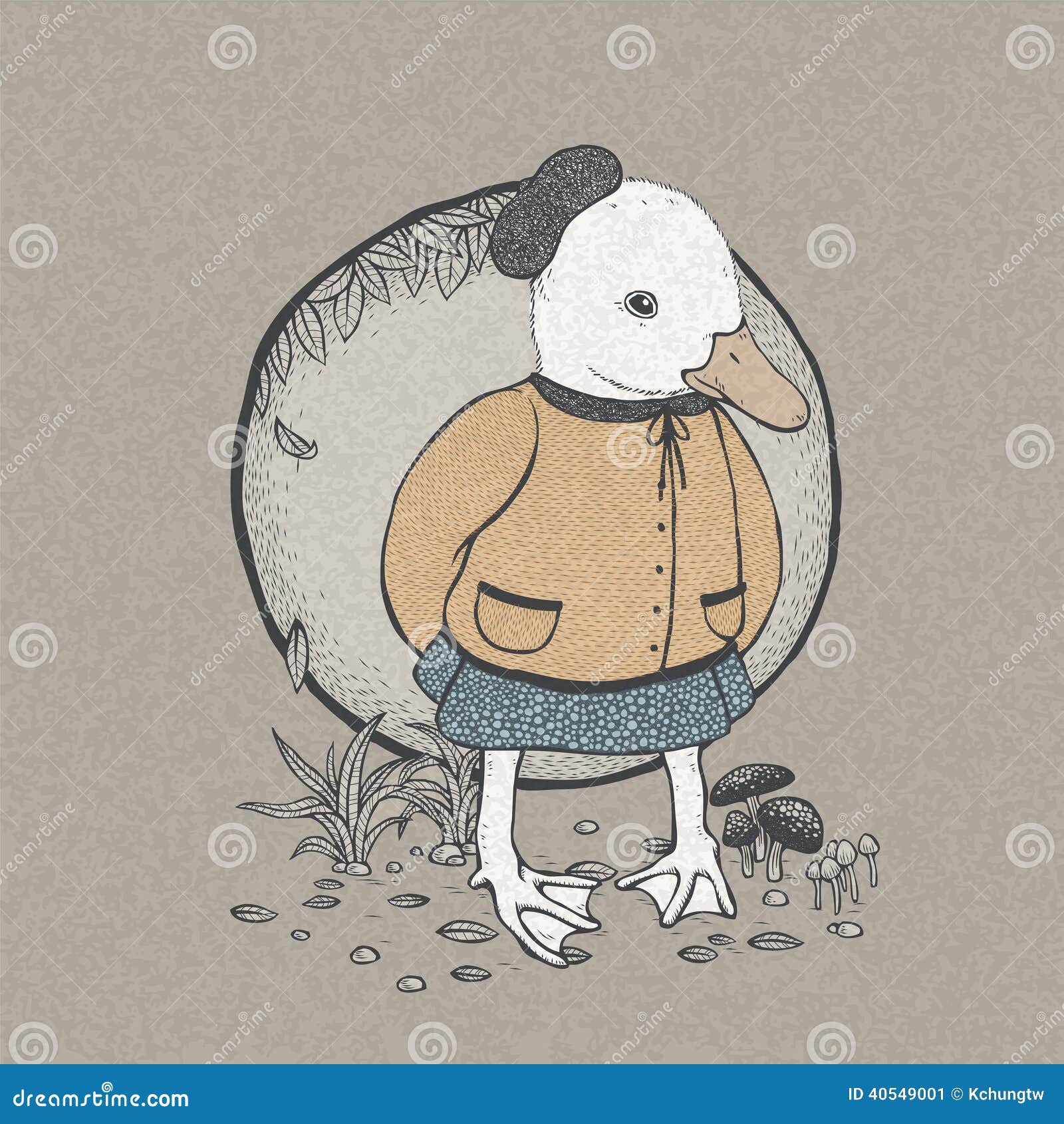 Hand Drawn Retro Style Cute Duck Stock Vector - Illustration of fashion ...