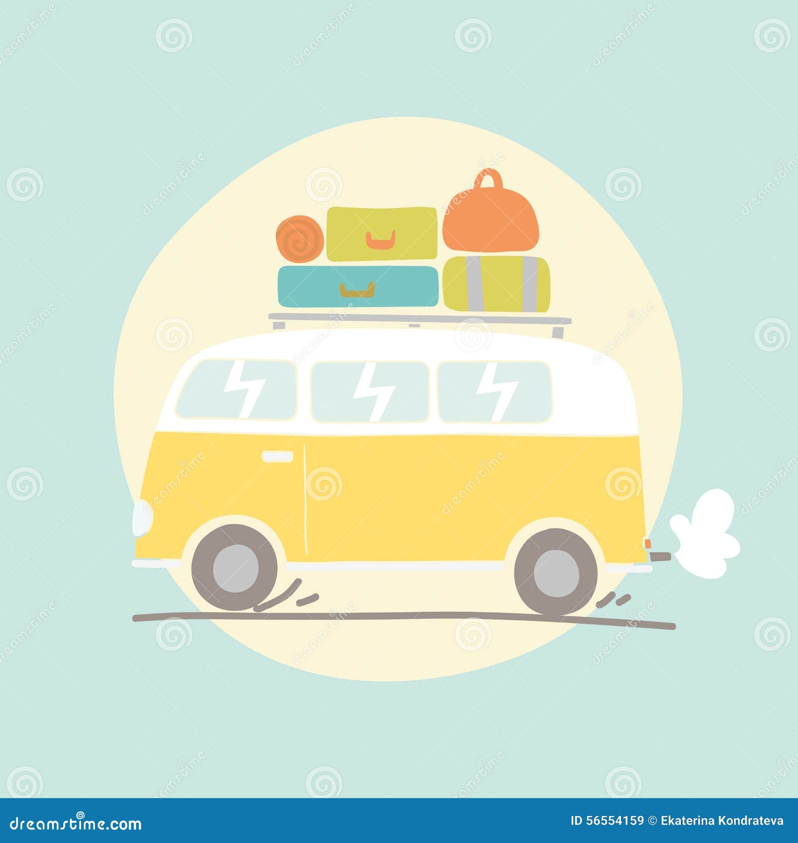 Hand Drawn Retro Van with Luggage Stock Vector - Illustration of hand ...