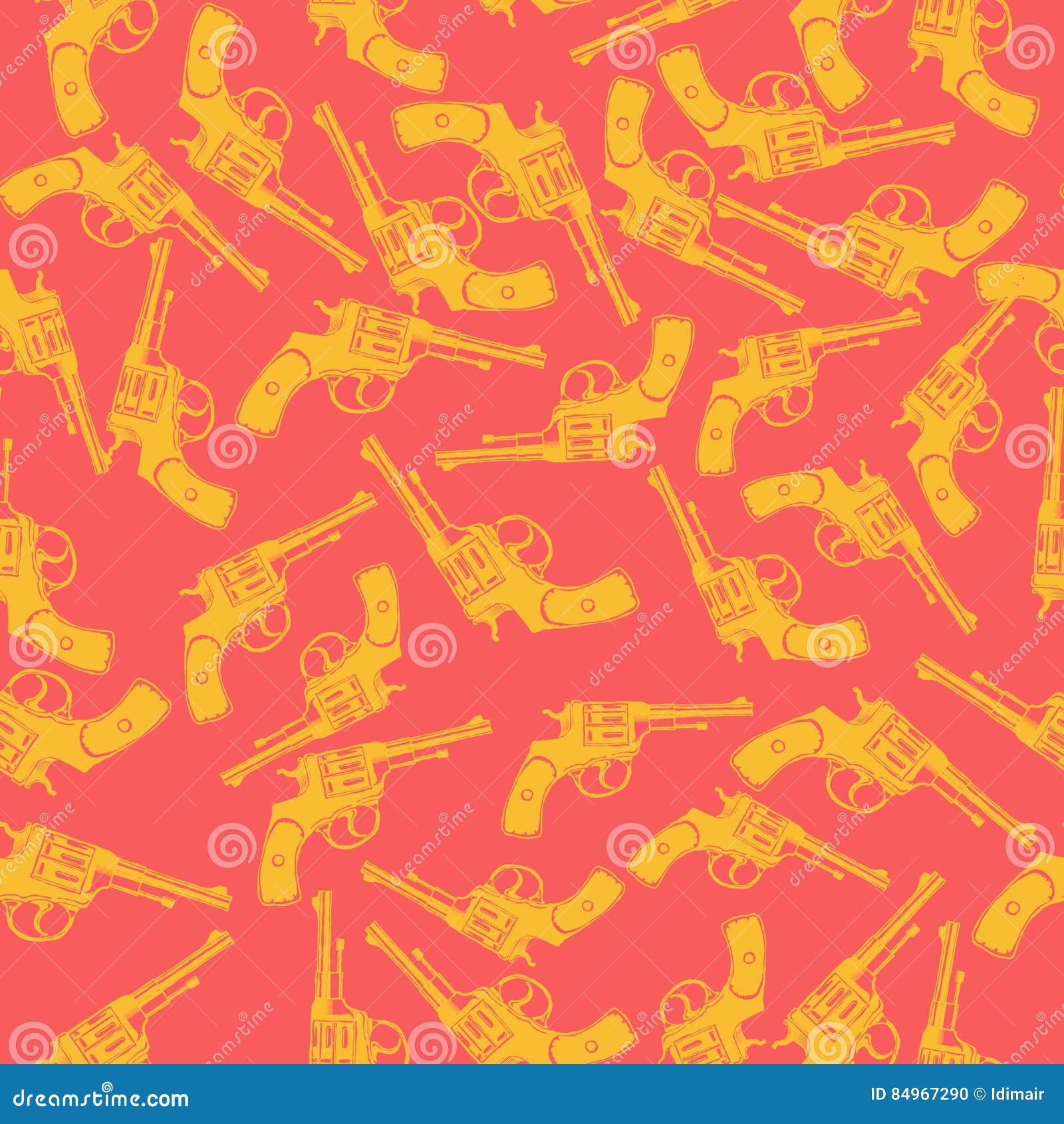 Hand Drawn Revolver Gun Seamless Pattern Vector Stock Vector ...