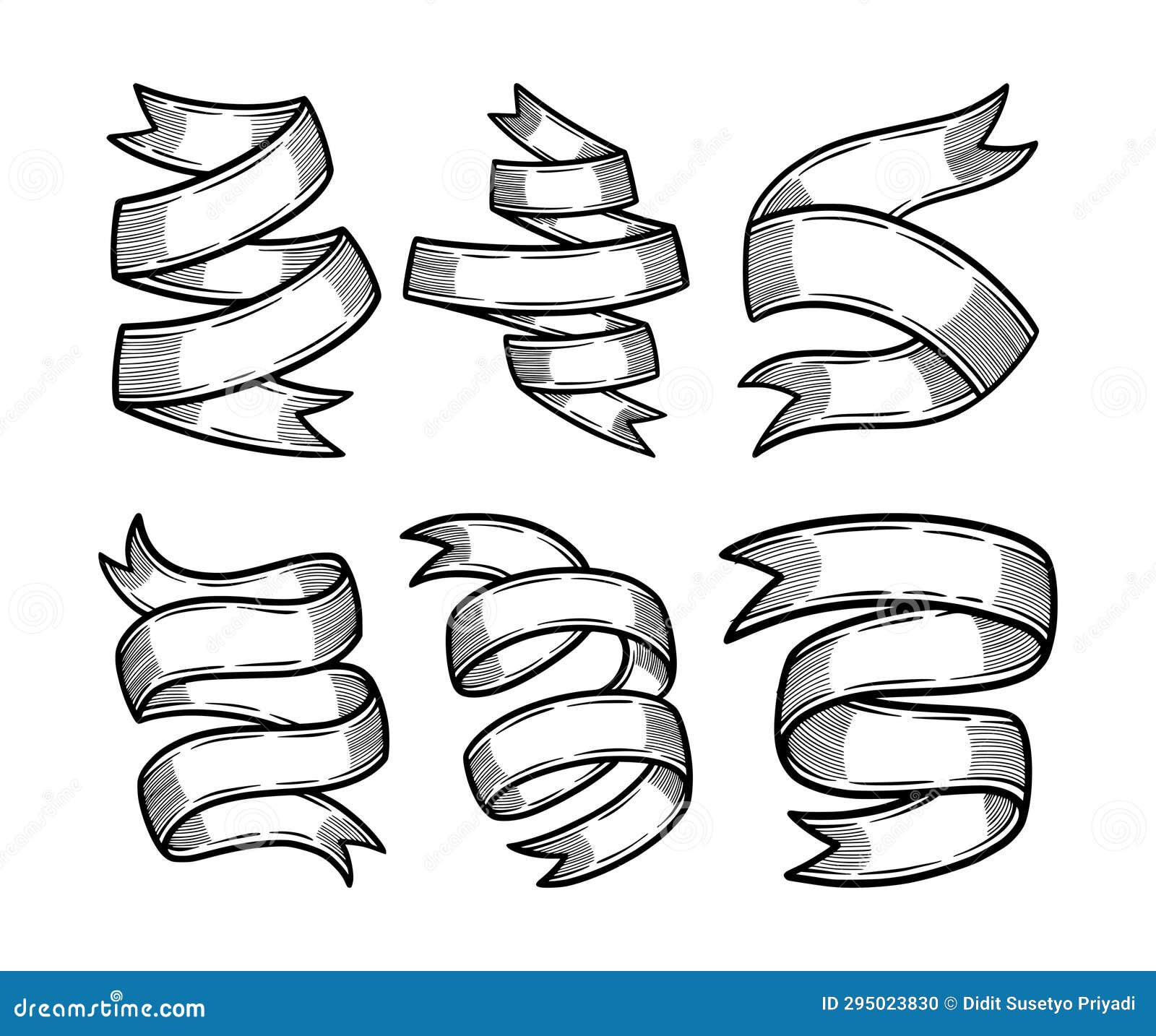 Hand Drawn Ribbon Banner Collection Stock Illustration - Illustration ...