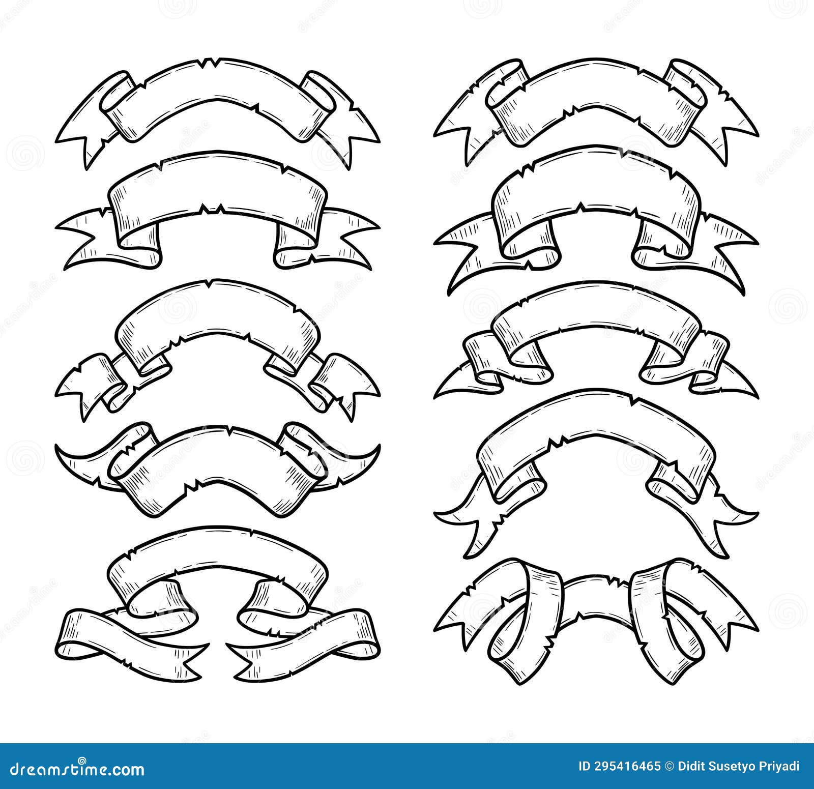 Hand Drawn Ribbon Banner Collection Stock Illustration - Illustration ...