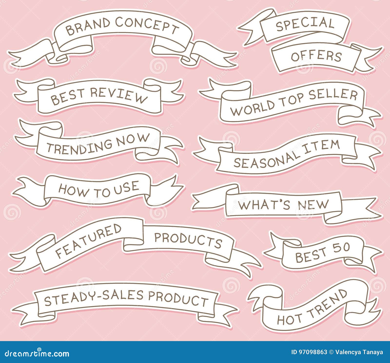 Hand Drawn Ribbon Banners Set with Handwritten Messages Stock Vector ...