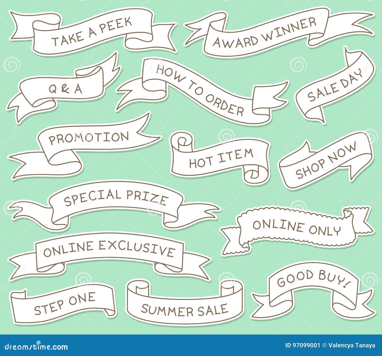 Hand Drawn Ribbon Banners Set with Handwritten Messages Stock Vector ...