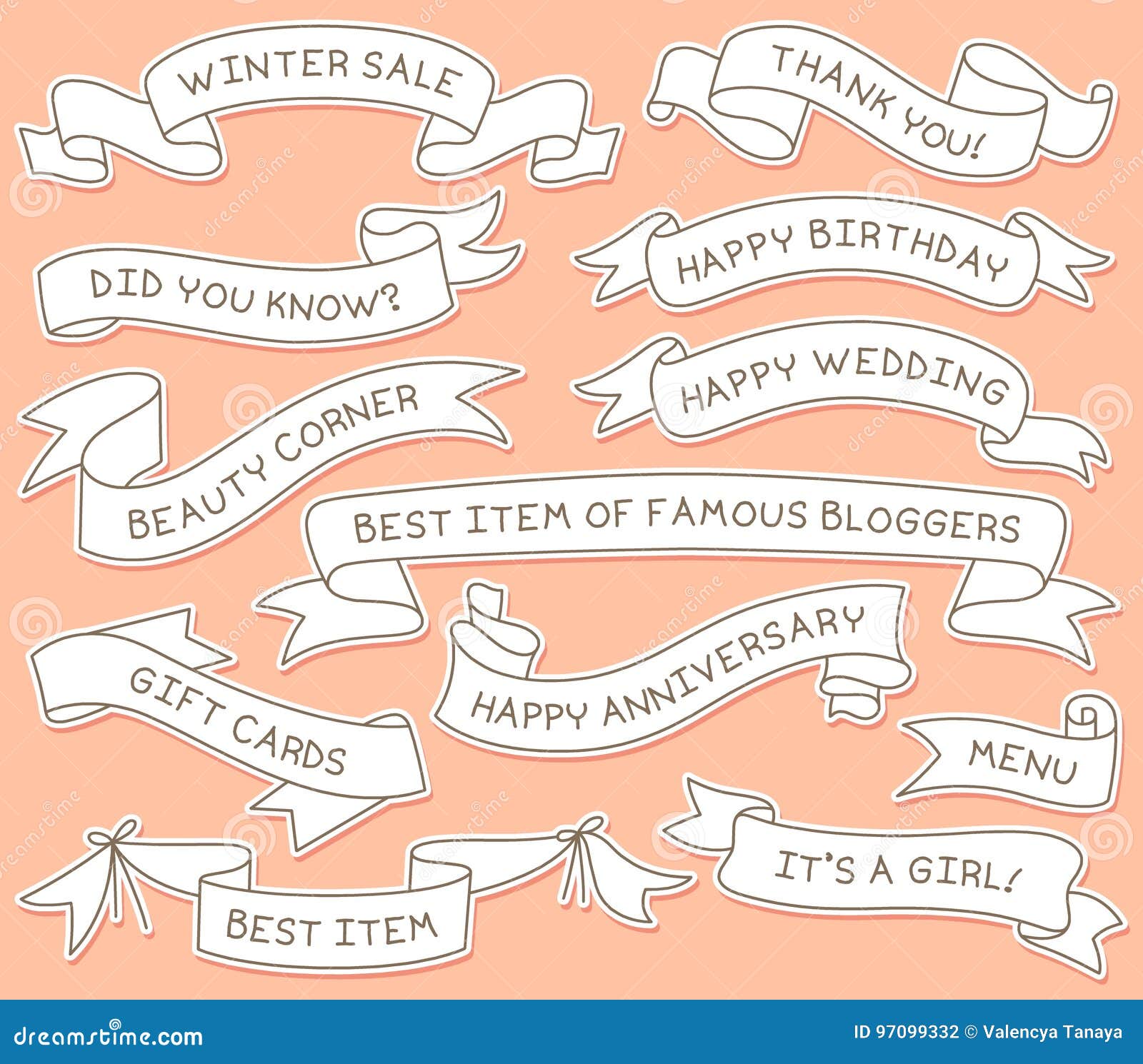 Hand Drawn Ribbon Banners Set with Handwritten Messages Stock Vector ...