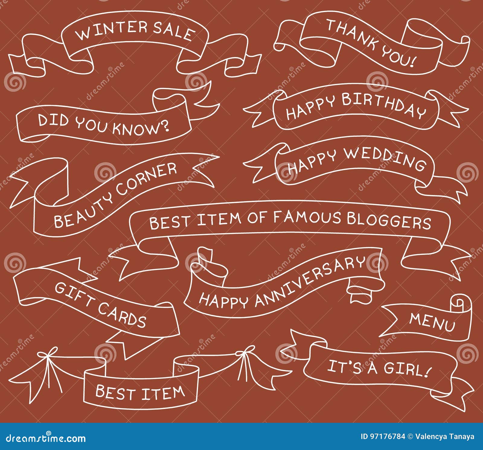 Hand Drawn Ribbon Banners Set with Handwritten Messages Stock Vector ...