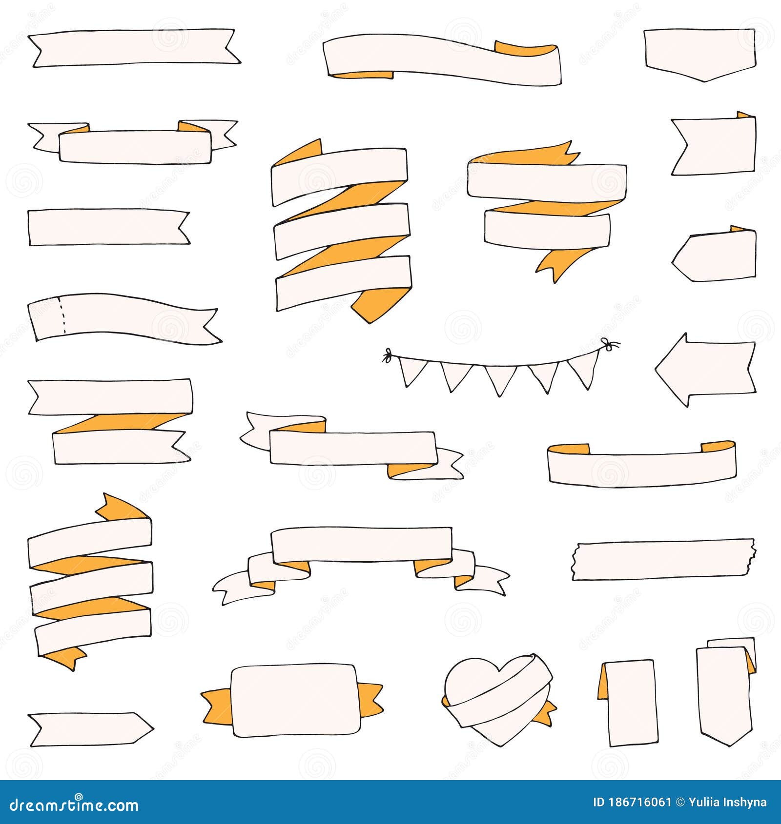 Hand Drawn Ribbon Banners Set Stock Vector - Illustration of journal ...