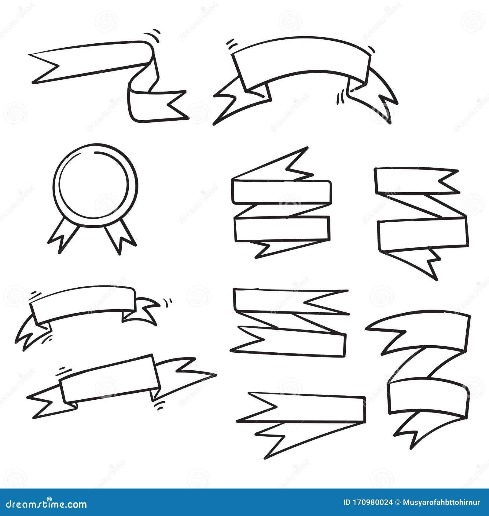 Hand Drawn Ribbon Collection Doodle Cartoon Style Vector Stock Vector ...
