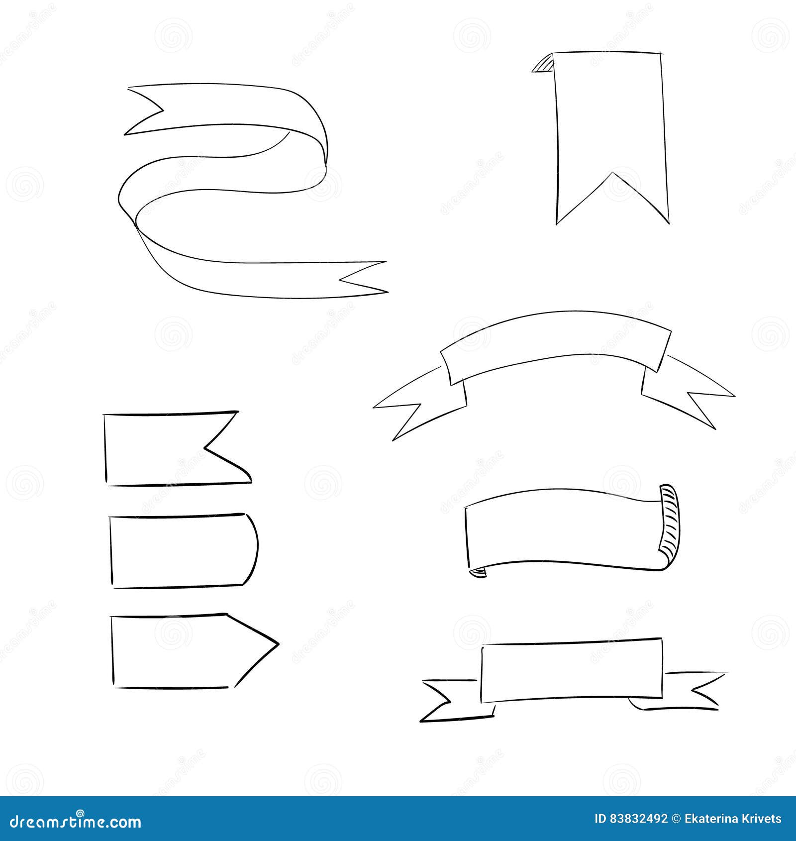 Hand drawn ribbon set stock illustration. Illustration of ribbon - 83832492