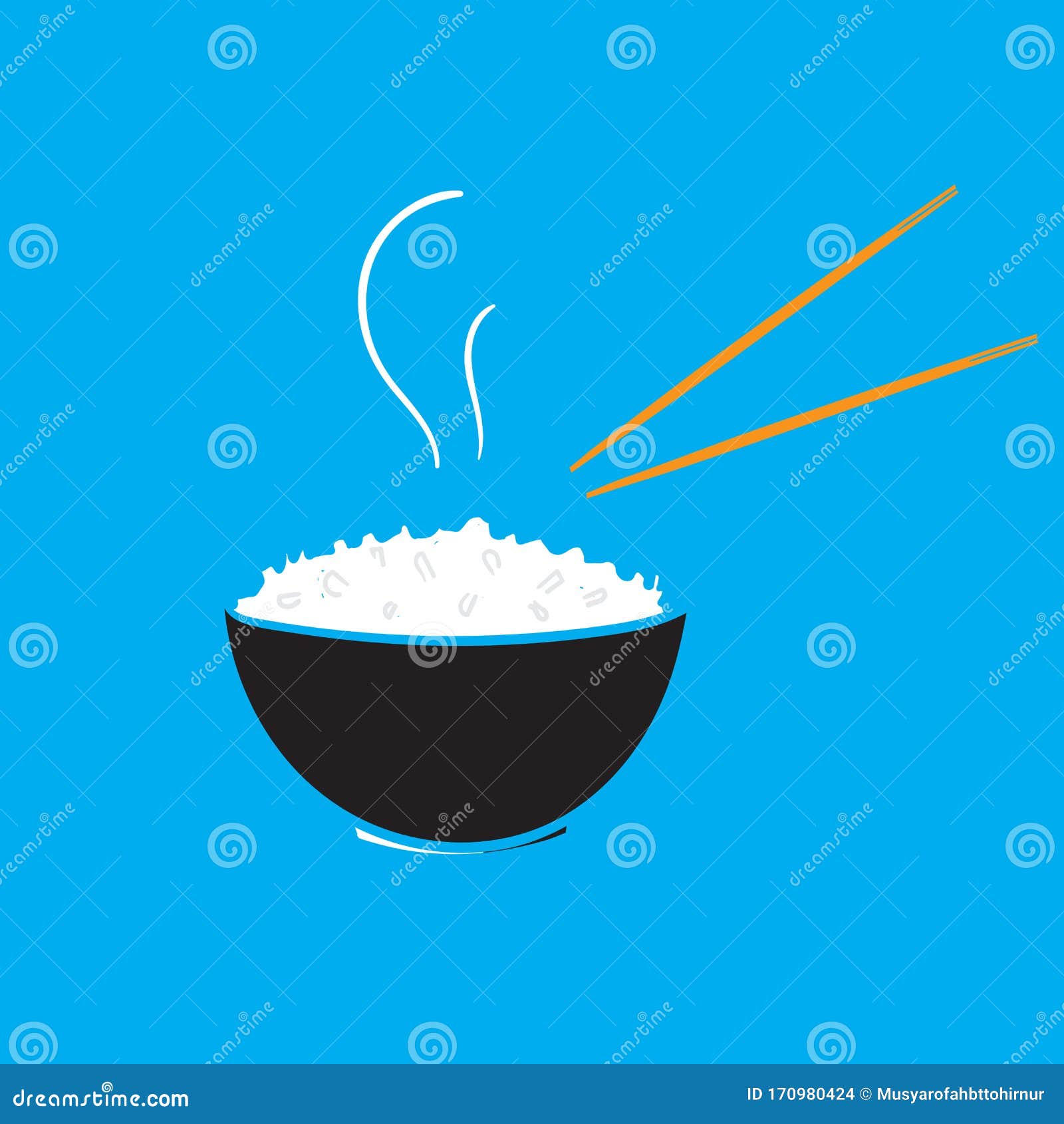 Hand Drawn Rice in a Bowl with Chopstick for Restaurant in Doodle Style ...