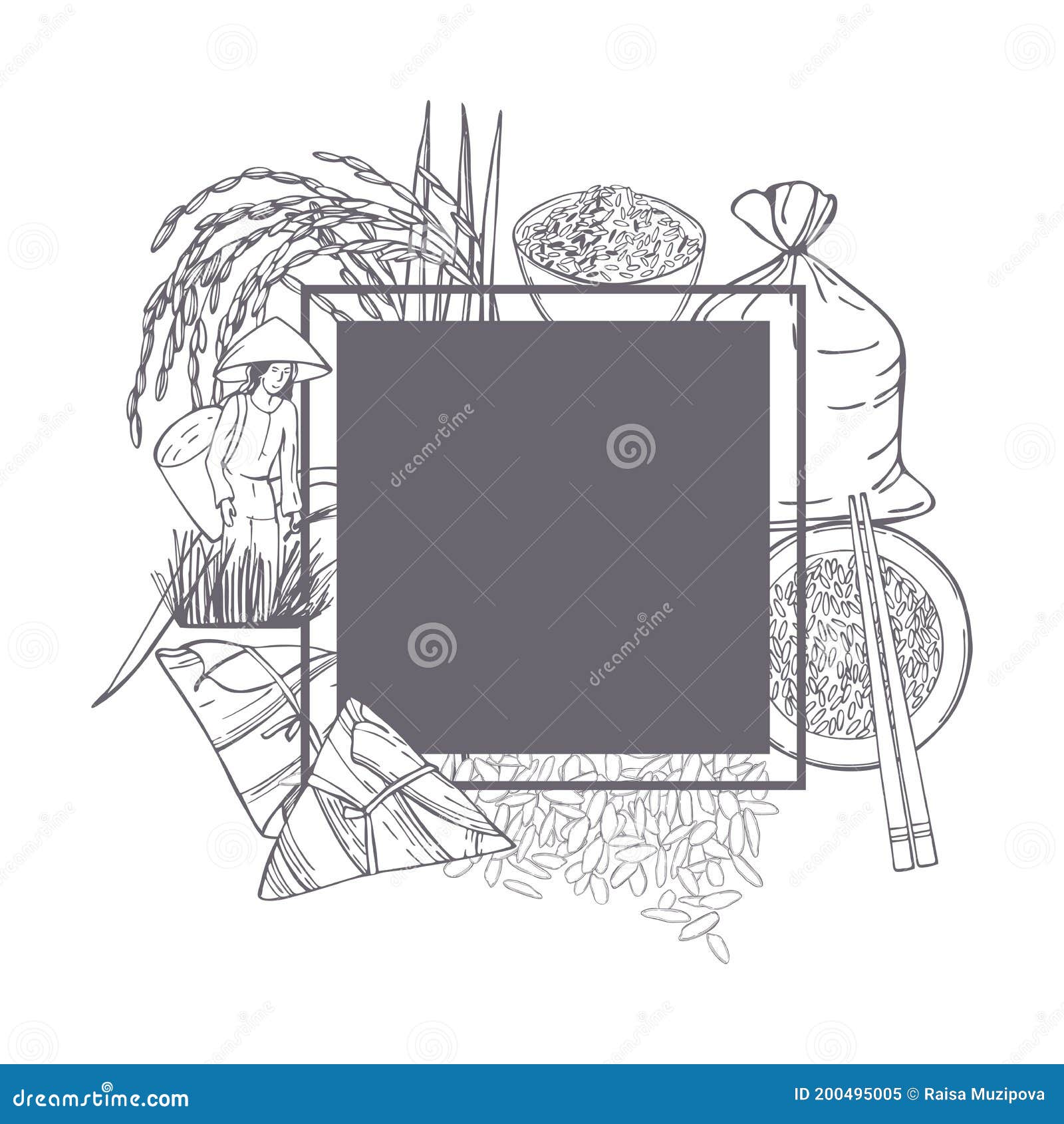 Hand drawn rice set stock vector. Illustration of food - 200495005