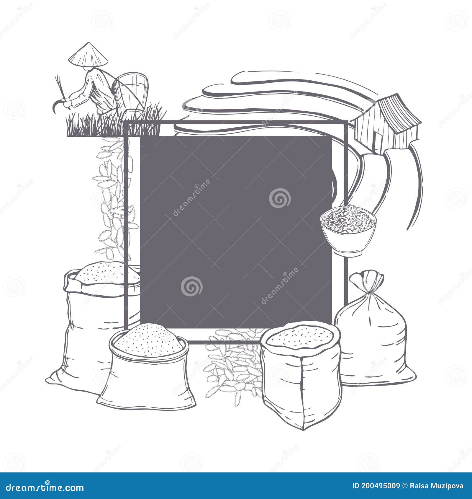 Hand drawn rice set stock vector. Illustration of land - 200495009