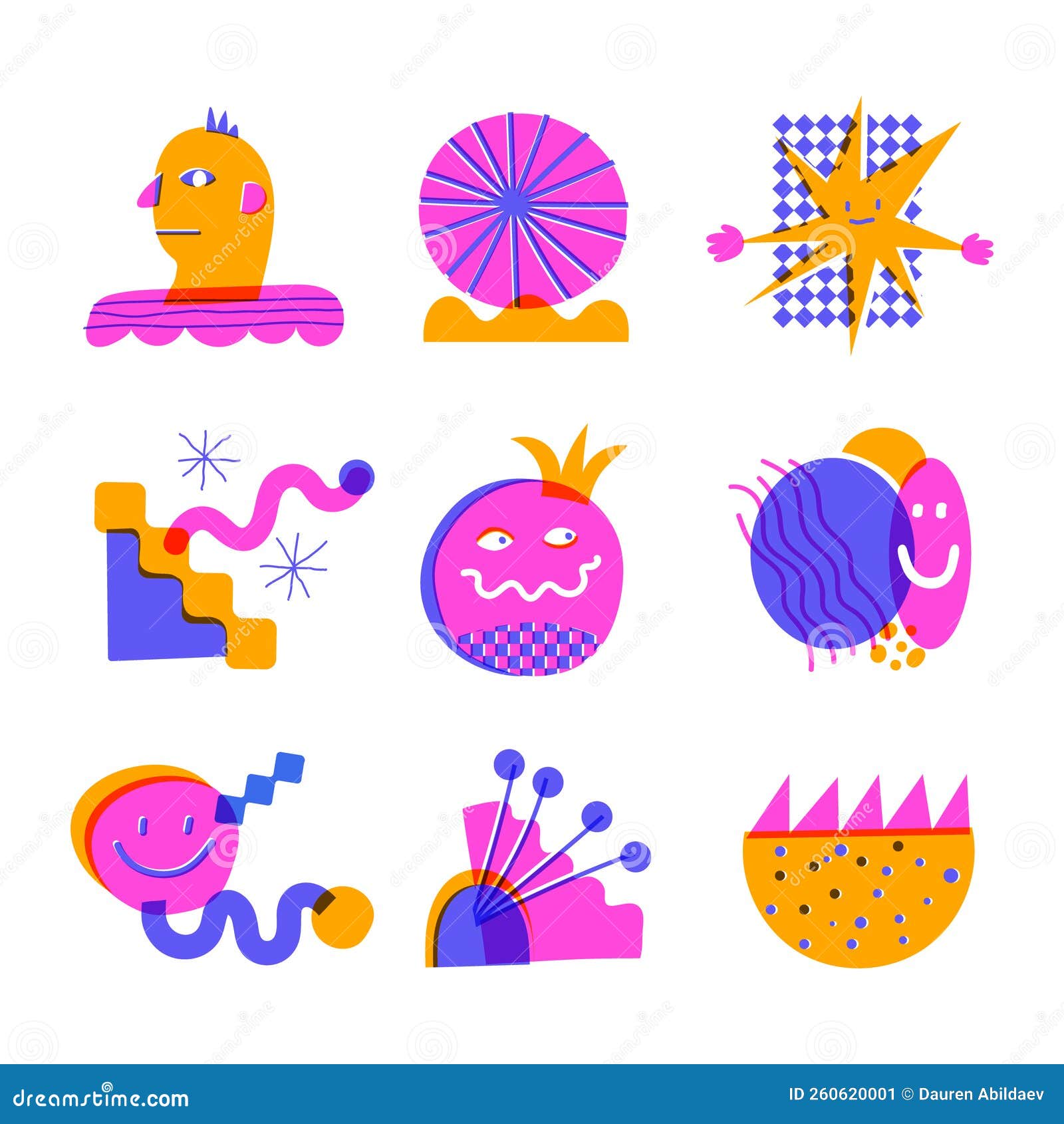 Hand Drawn Risograph Element Set Vector Illustration. Stock Vector ...