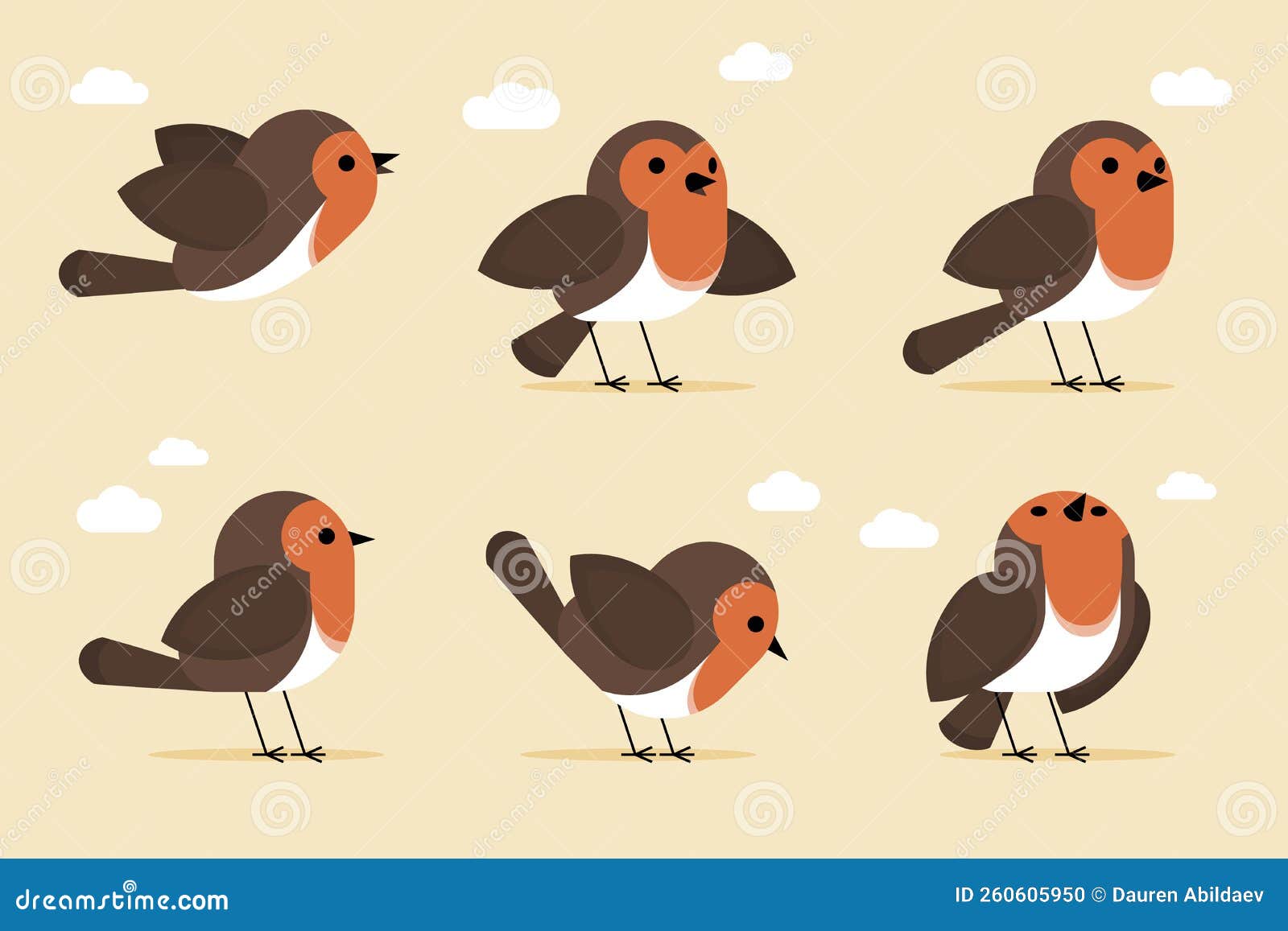 Hand Drawn Robin Set Vector Illustration. Stock Vector - Illustration ...