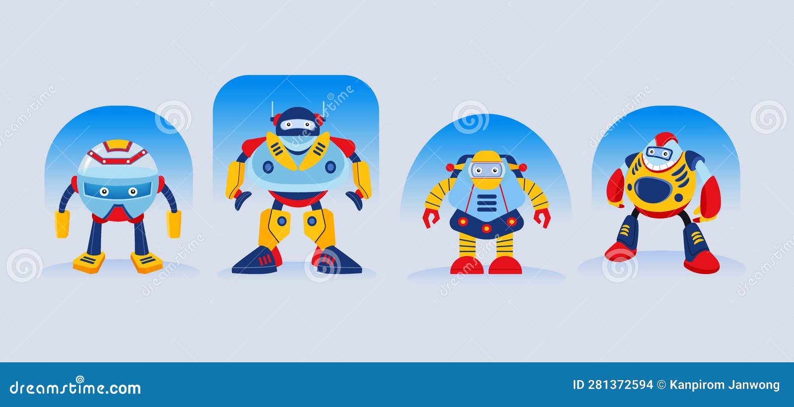Hand Drawn Robot Character with Different Poses Collection, Cartoon ...