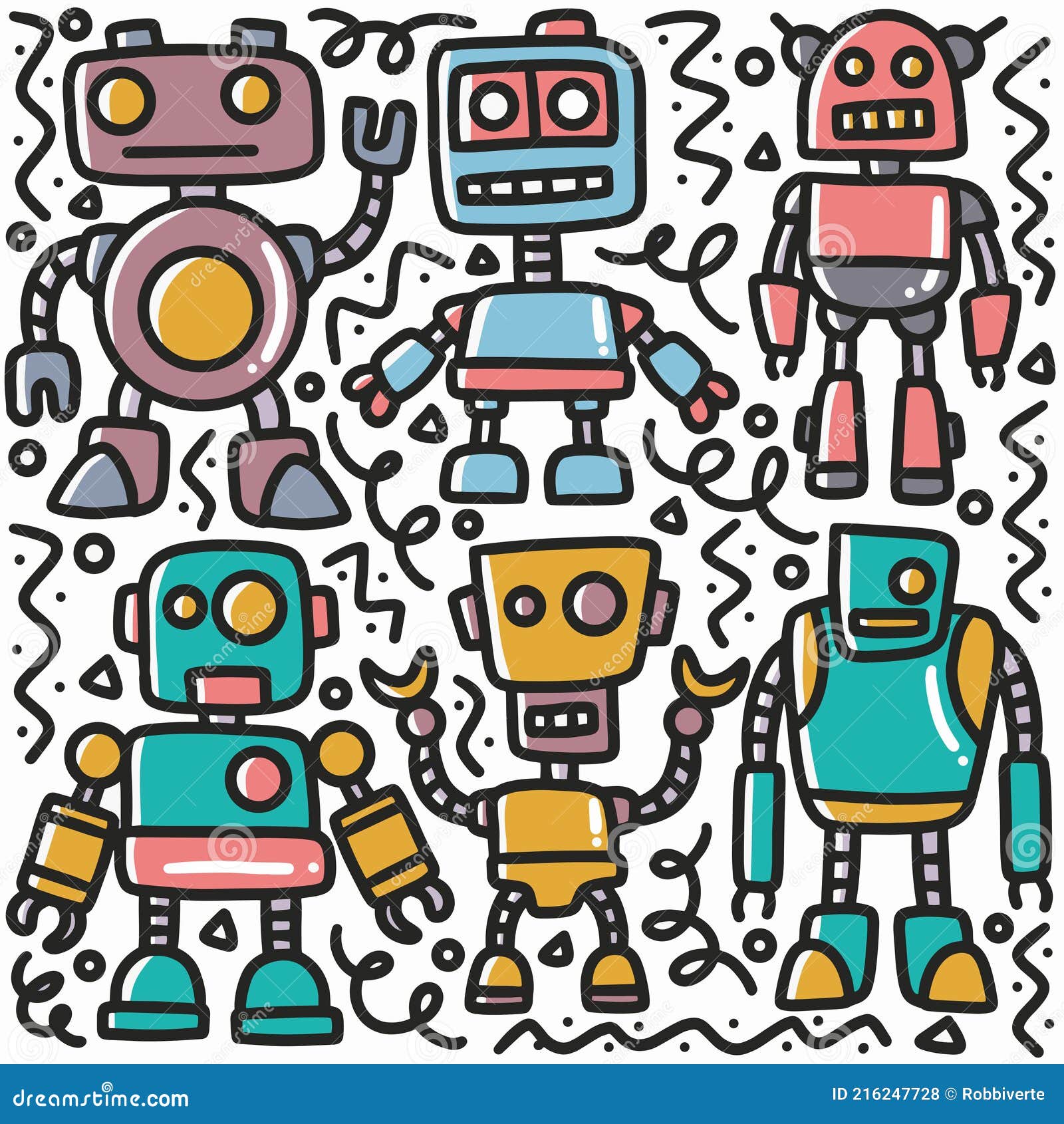 Robot Bot Doodle Icon. Linear And Color Version. Black Simple ...