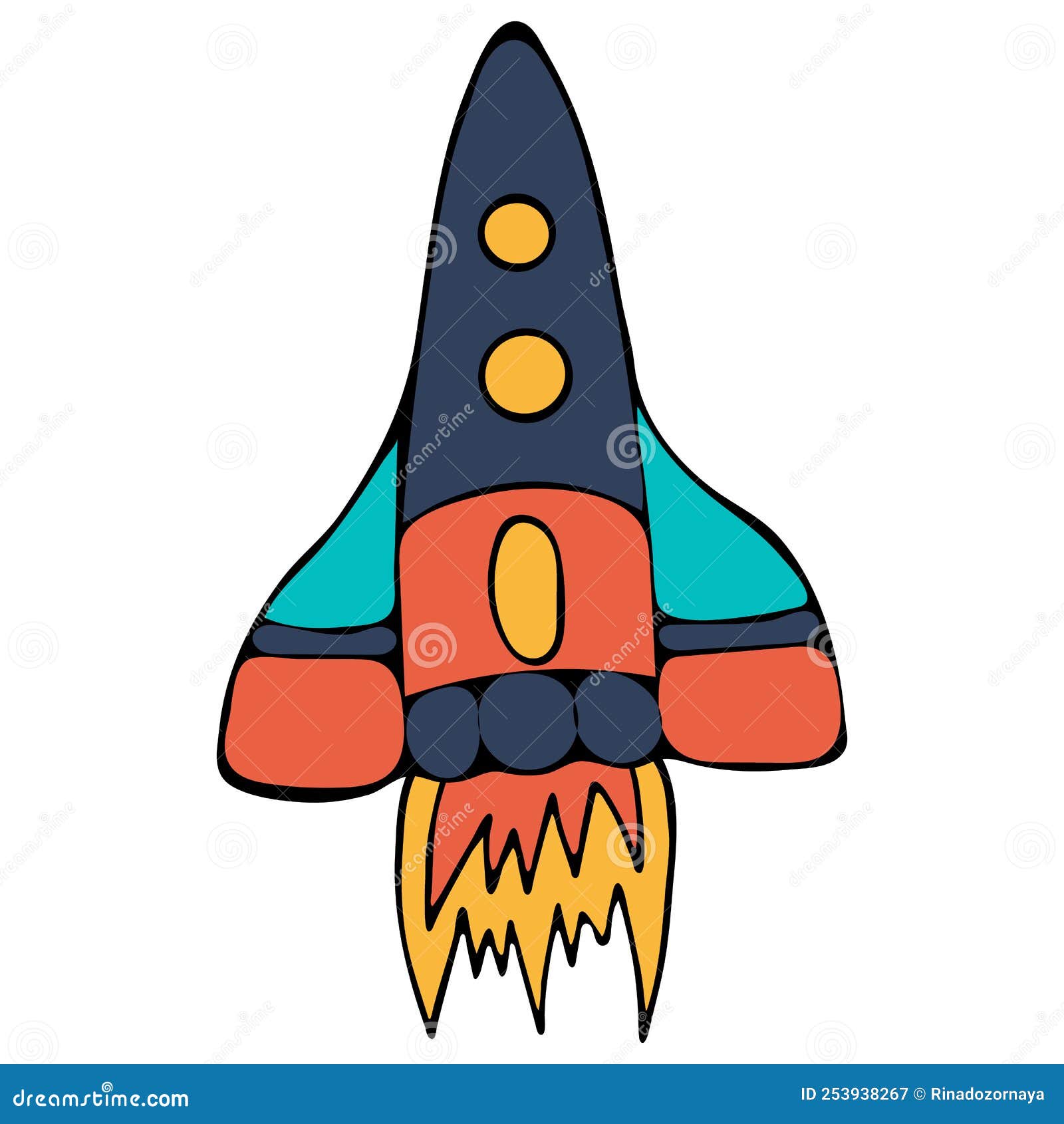 Hand Drawn Rocket with Fire Isolated on White Background. Stock Vector ...