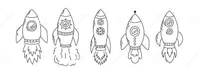 Hand Drawn Rocket Ship Doodle Icon on White Background Stock Vector ...