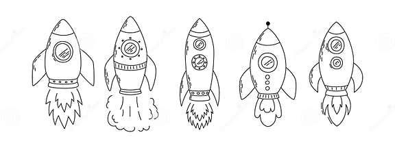 Hand Drawn Rocket Ship Doodle Icon on White Background Stock Vector ...