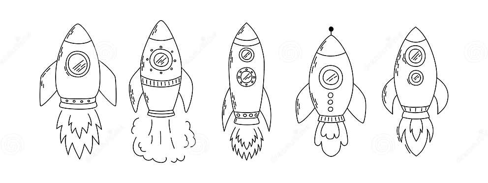 Hand Drawn Rocket Ship Doodle Icon on White Background Stock Vector ...
