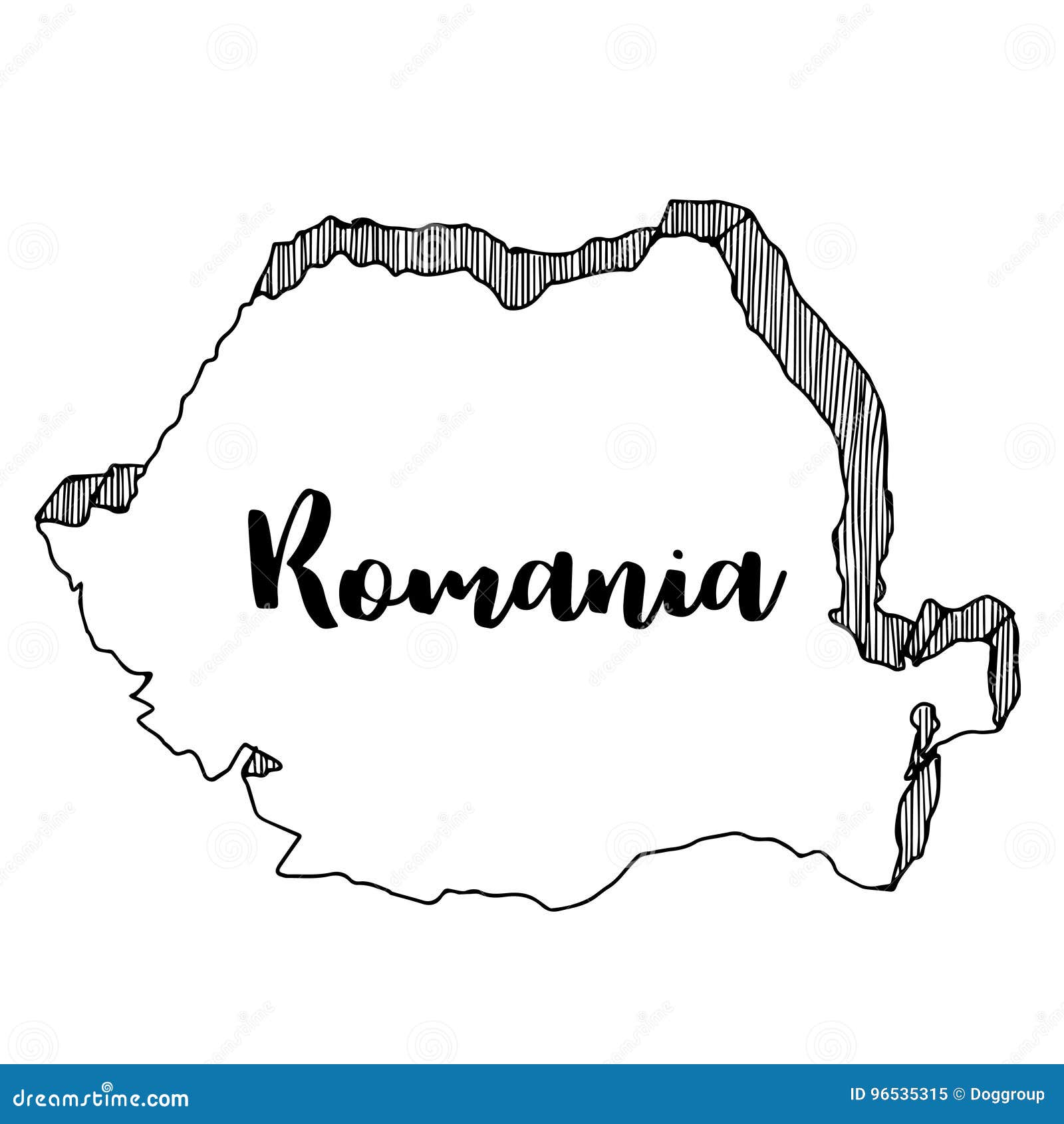 Hand drawn of Romania map stock illustration. Illustration of symbol ...