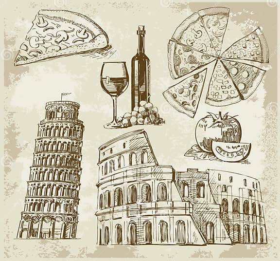 Hand drawn Rome set stock vector. Illustration of building - 23934583