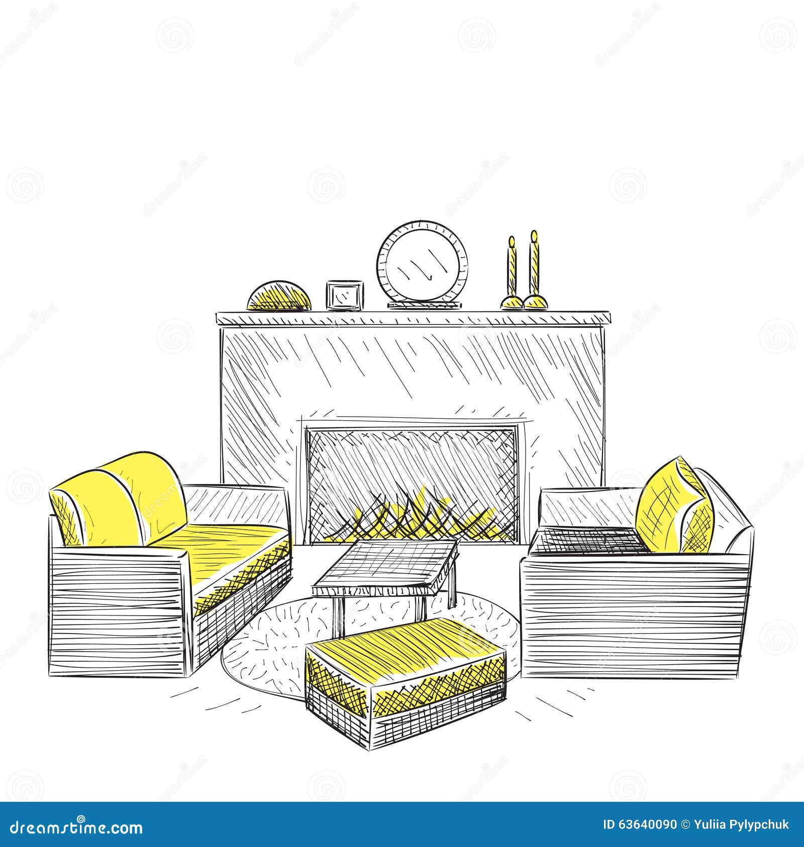 Hand Drawn Room Interior Sketch Stock Vector - Illustration of cute ...