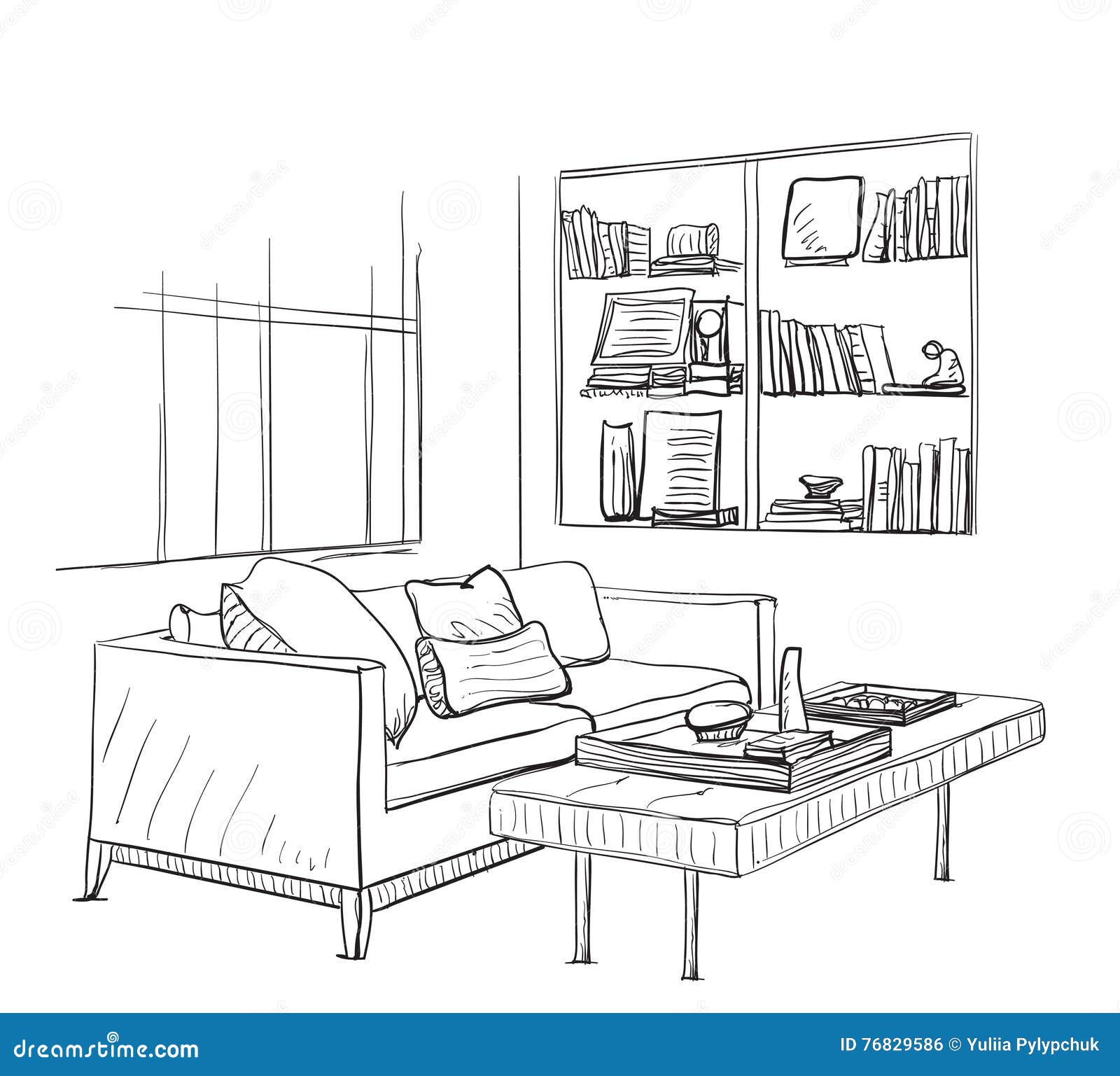 Hand Drawn Room Interior Sketch Stock Vector - Illustration of chair ...