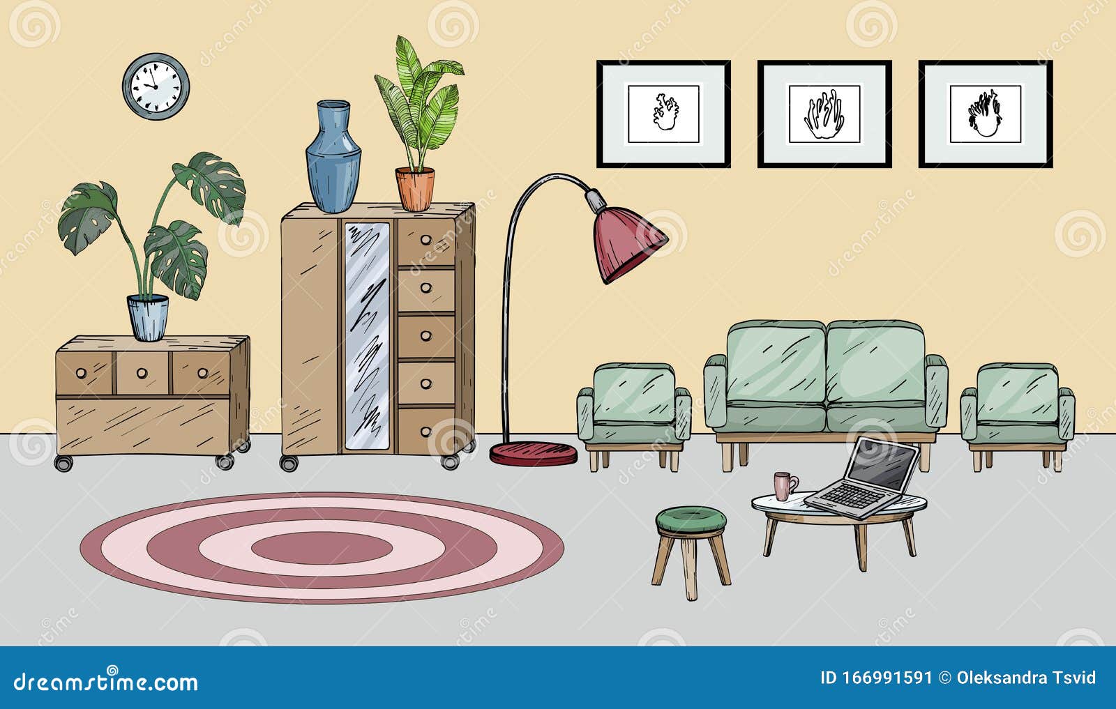 Hand Drawn Room Interior Sketch. Stock Vector - Illustration of elegant ...