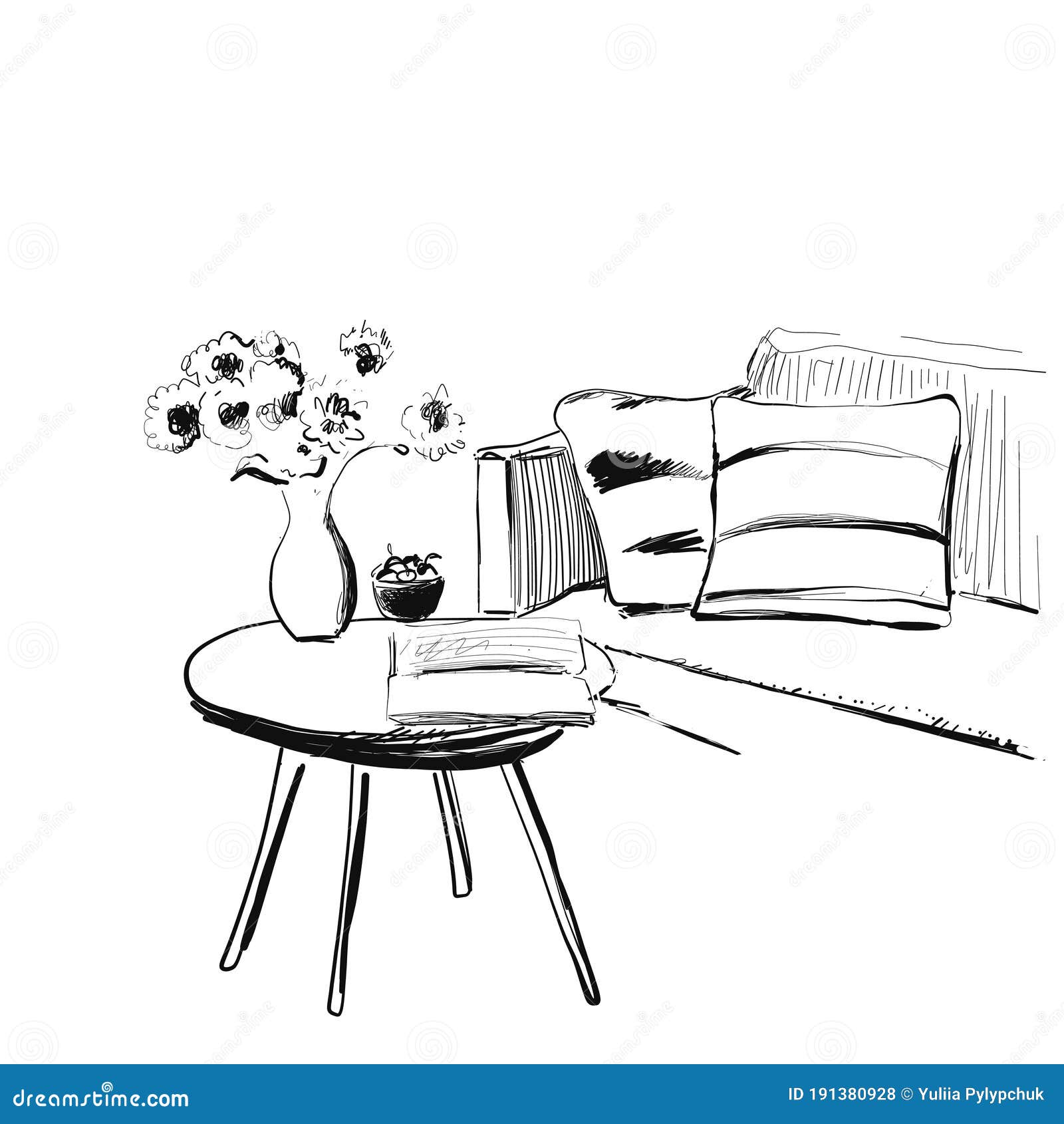 Hand Drawn Room Interior. Sofa and Table Sketch Stock Vector ...