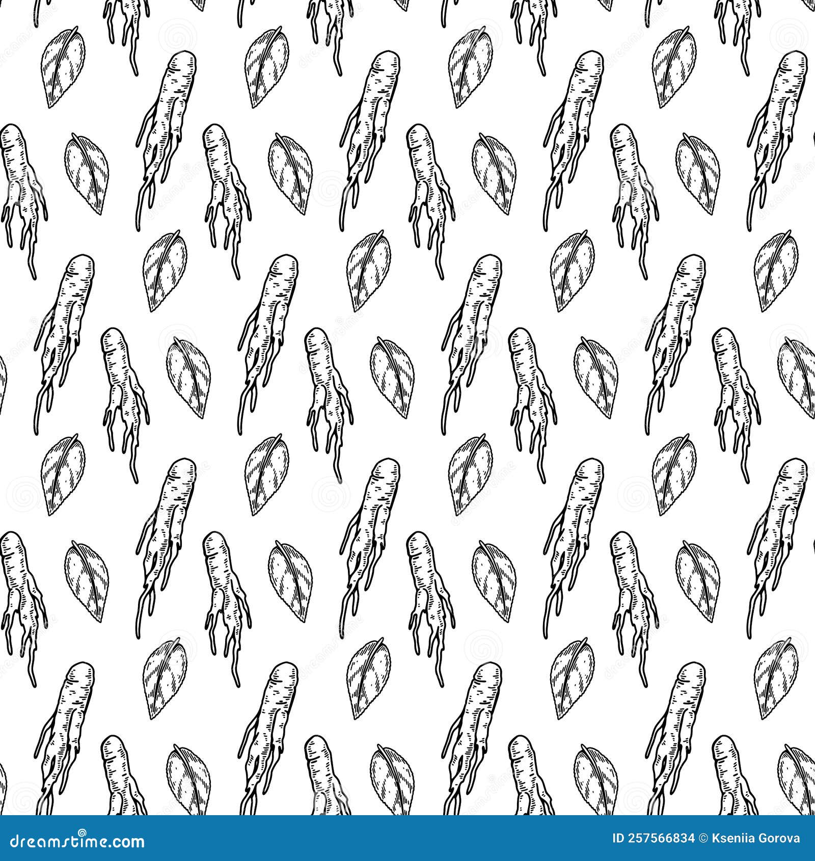 Hand Drawn Roots and Leaves Seamless Pattern. Vector Illustration in ...