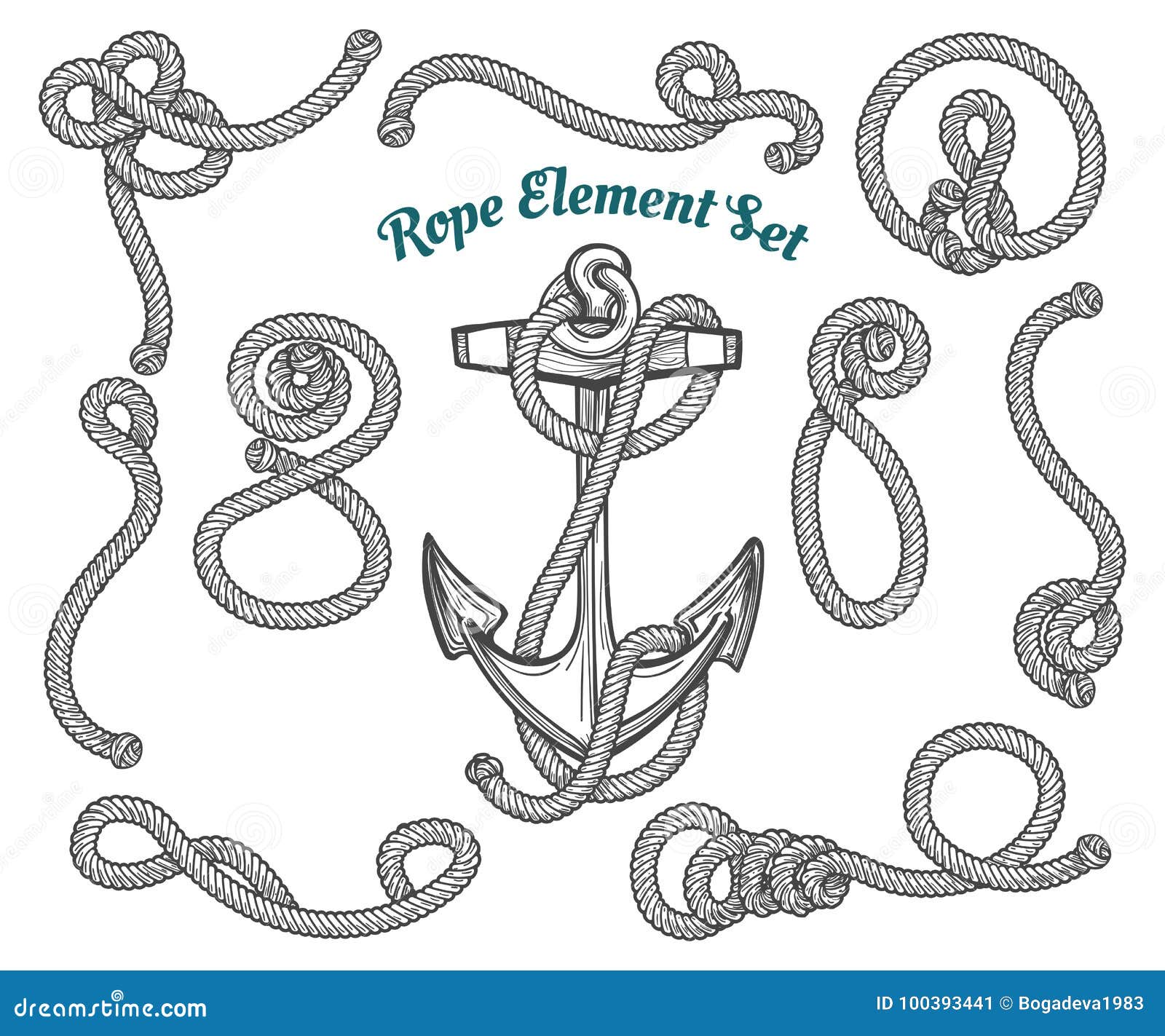 Hand Drawn Rope Element Set Stock Illustration - Illustration of ...