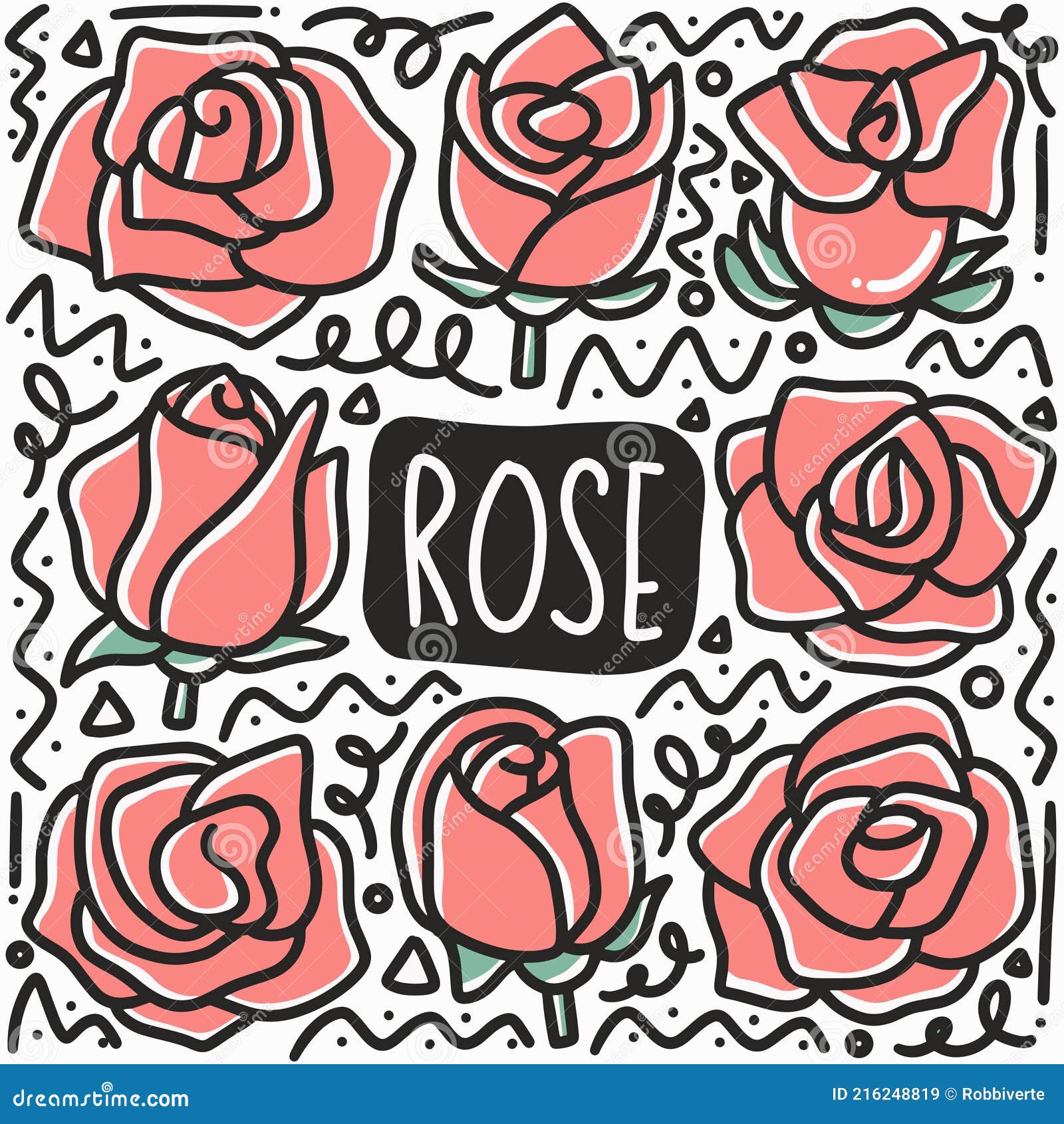 Hand Drawn Rose Doodle Set Cartoon Vector | CartoonDealer.com #216248819
