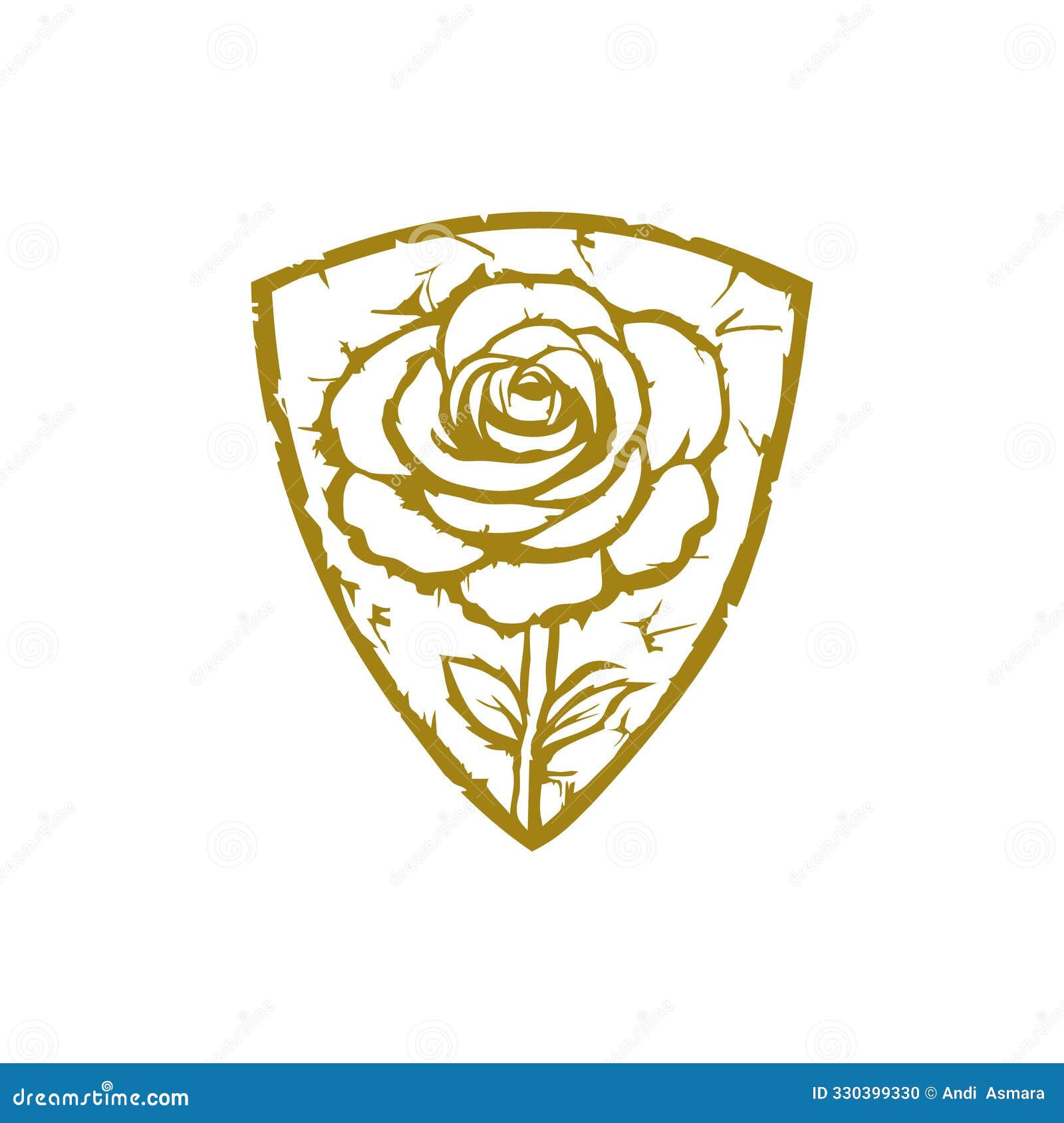 Hand Drawn Rose Flower Inside a Shield Illustration Stock Illustration ...