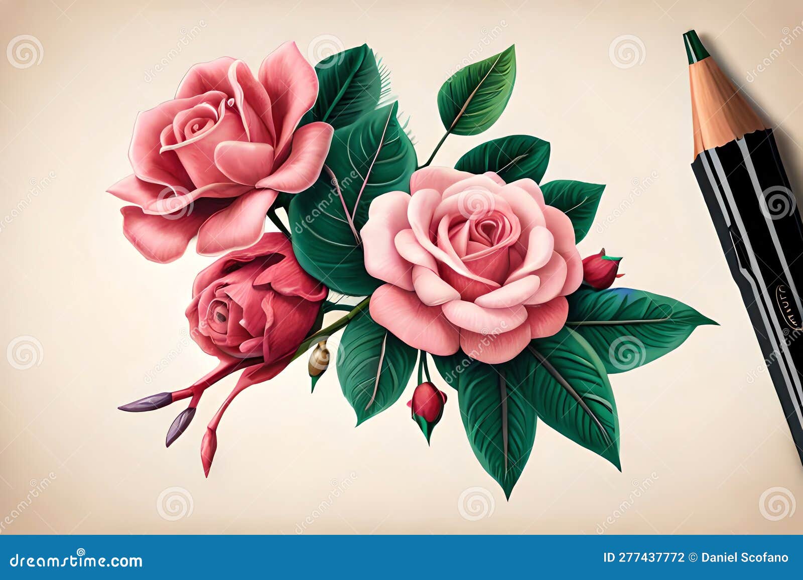 Hand Drawn Rose Flowers Bunch. Generative AI Stock Illustration ...