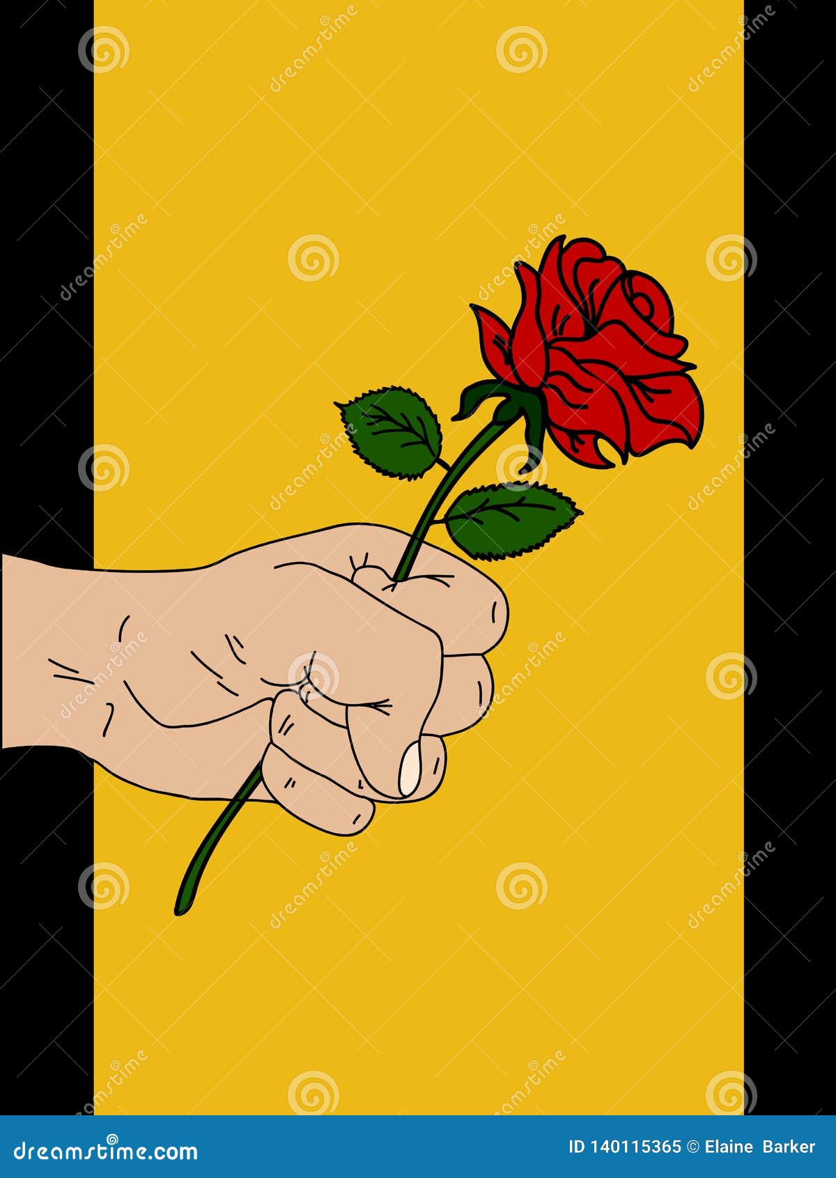Hand Drawn Rose and Hand on Yellow Panel Stock Illustration ...